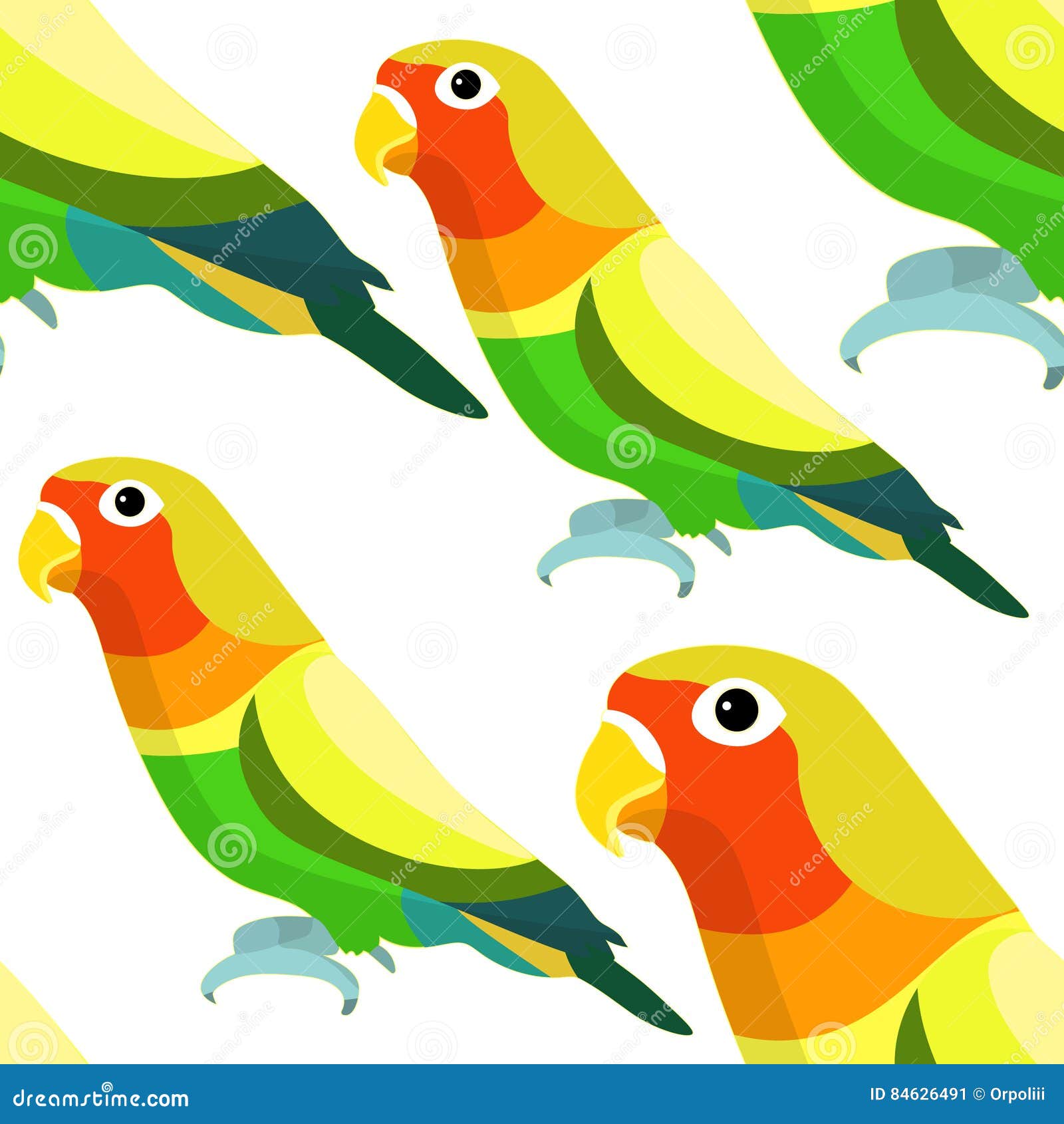 Seamless Pattern Lovebirds Parrot with a Red Beak. Vector Illus Stock ...