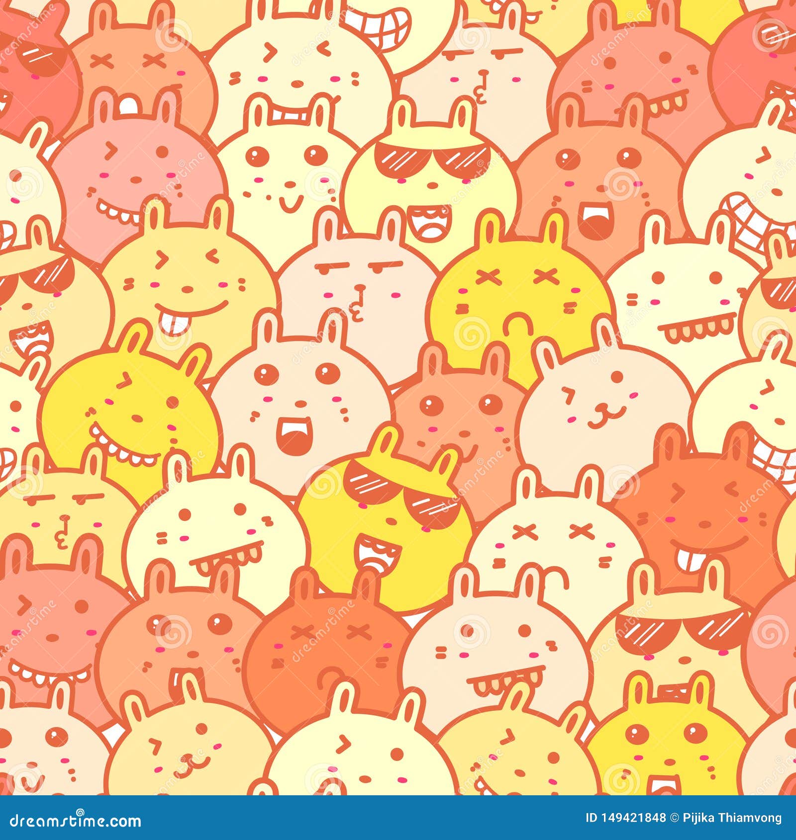 Seamless Pattern with Lovely Bunny Background, Cute Rabbit Doodle Art ...