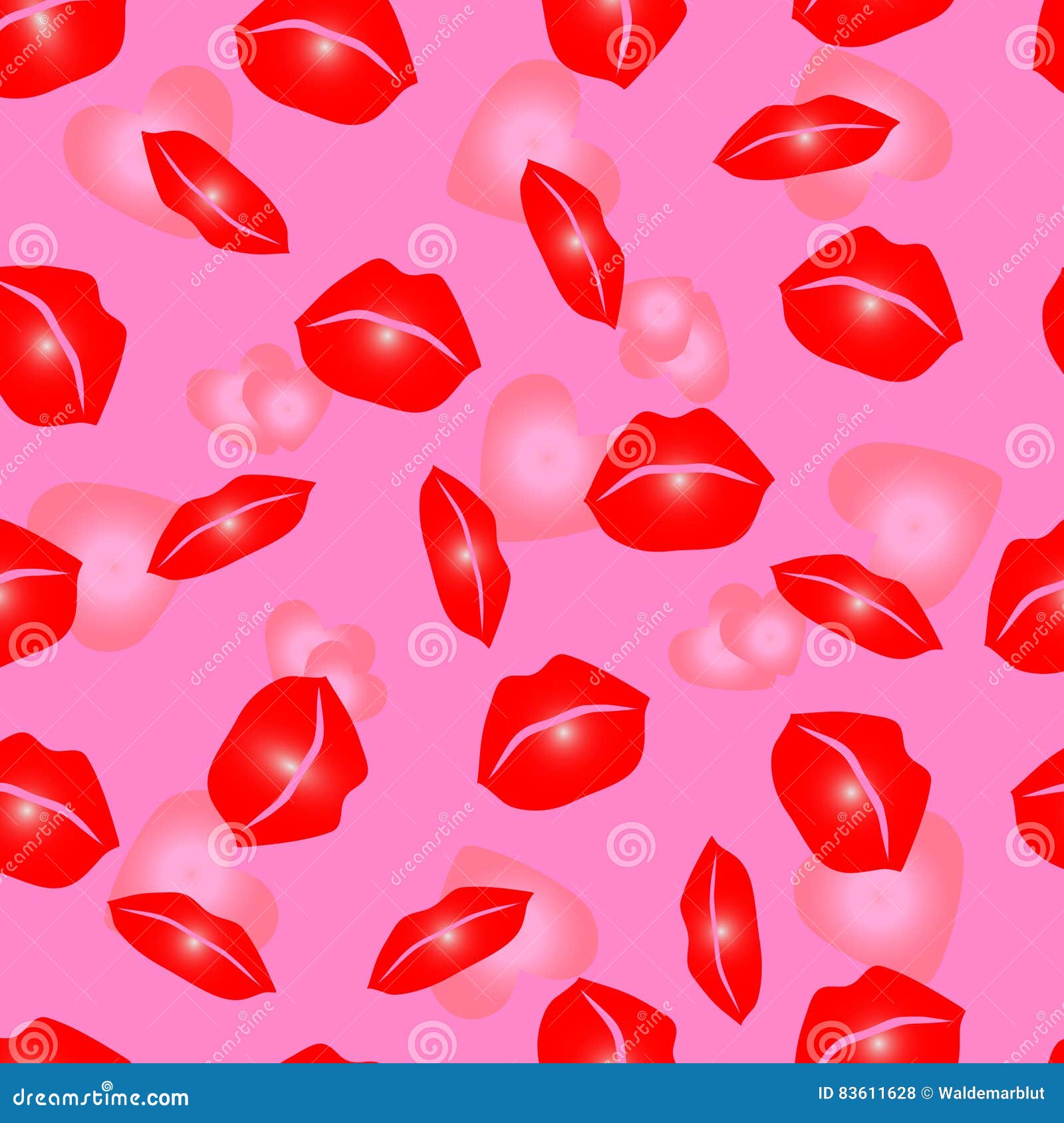 Seamless Pattern of Loving Hearts and Lips of Valentine`s Day Stock ...
