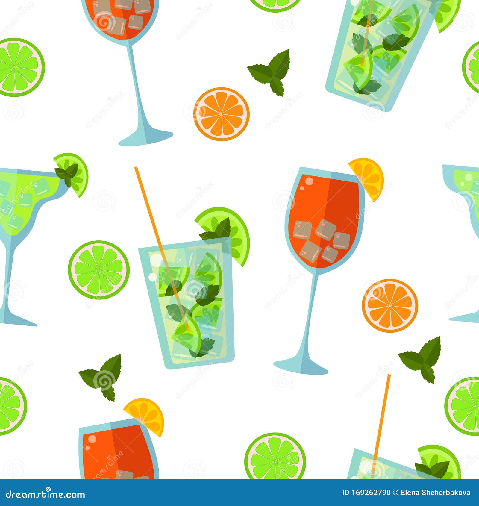 Seamless Pattern: Low Alcohol Cocktails on a White Background Stock ...