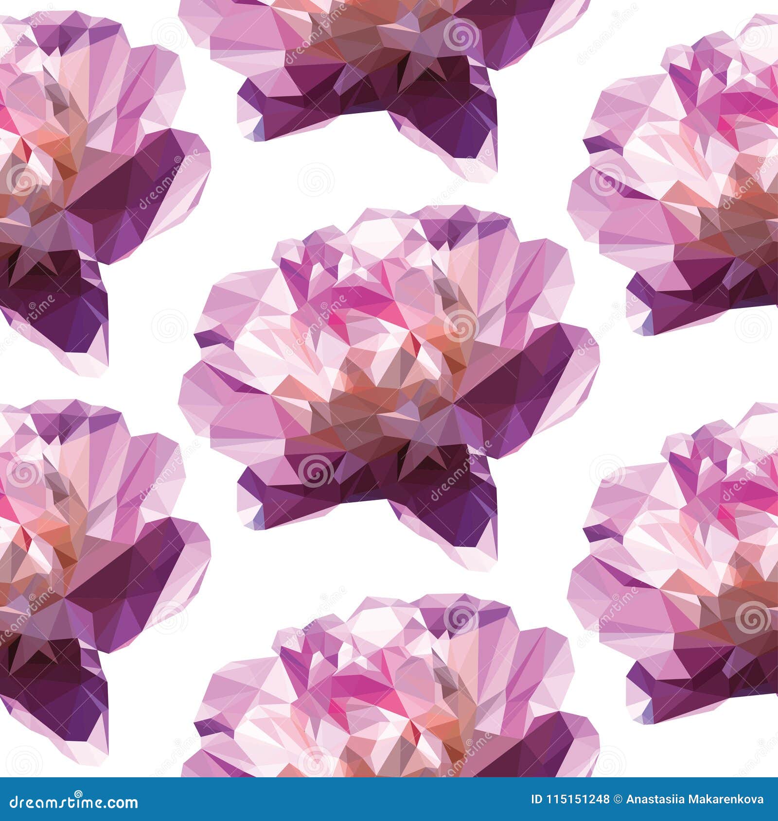 Seamless Pattern Low Poly Pink Flower. Large Beautiful Low Poly Peony ...