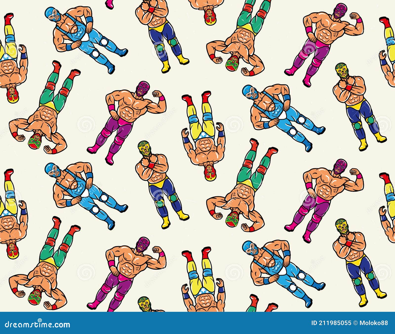 Seamless Pattern with Lucha Libre Characters. Mexican Wrestler Fighters ...