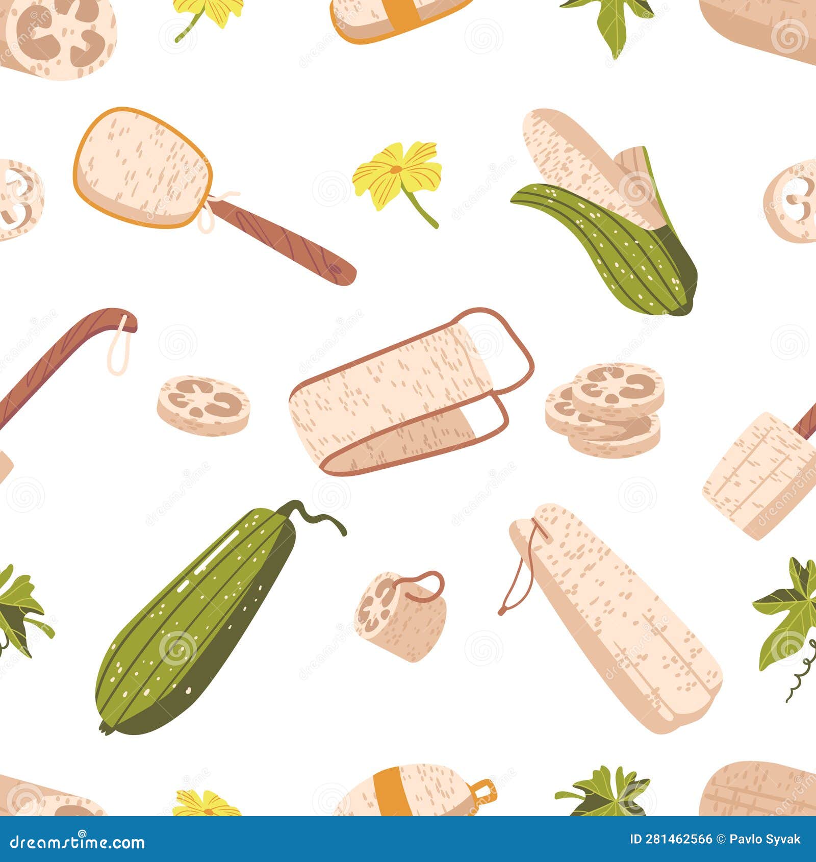 Luffa Seamless Pattern. Sponge Gourd Vector Illustration With Sponge ...