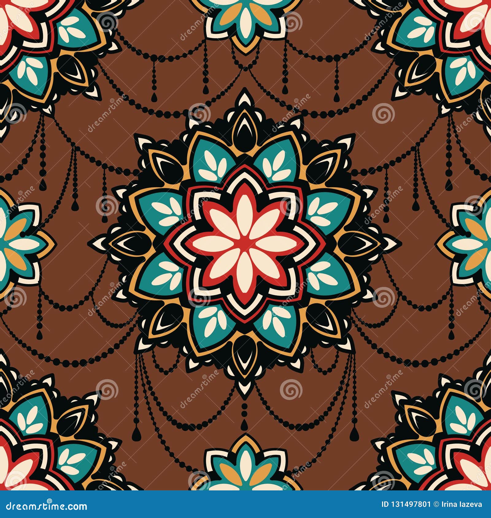Seamless Pattern with Madala Ornament and Stylized Jewelry Stock Vector ...