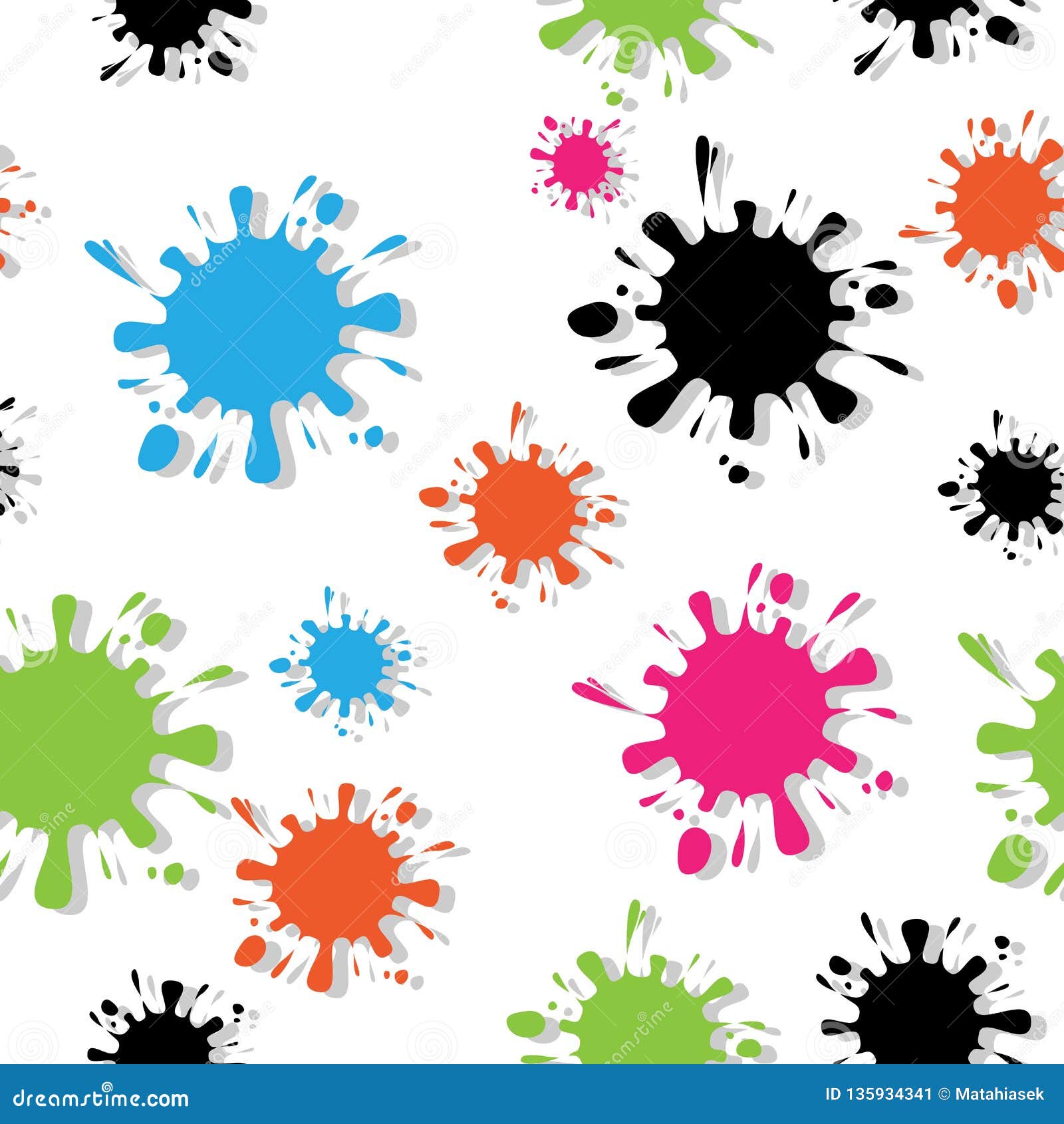 Seamless Pattern Made of Color Ink Blots with Drop Shadow Isolated on ...