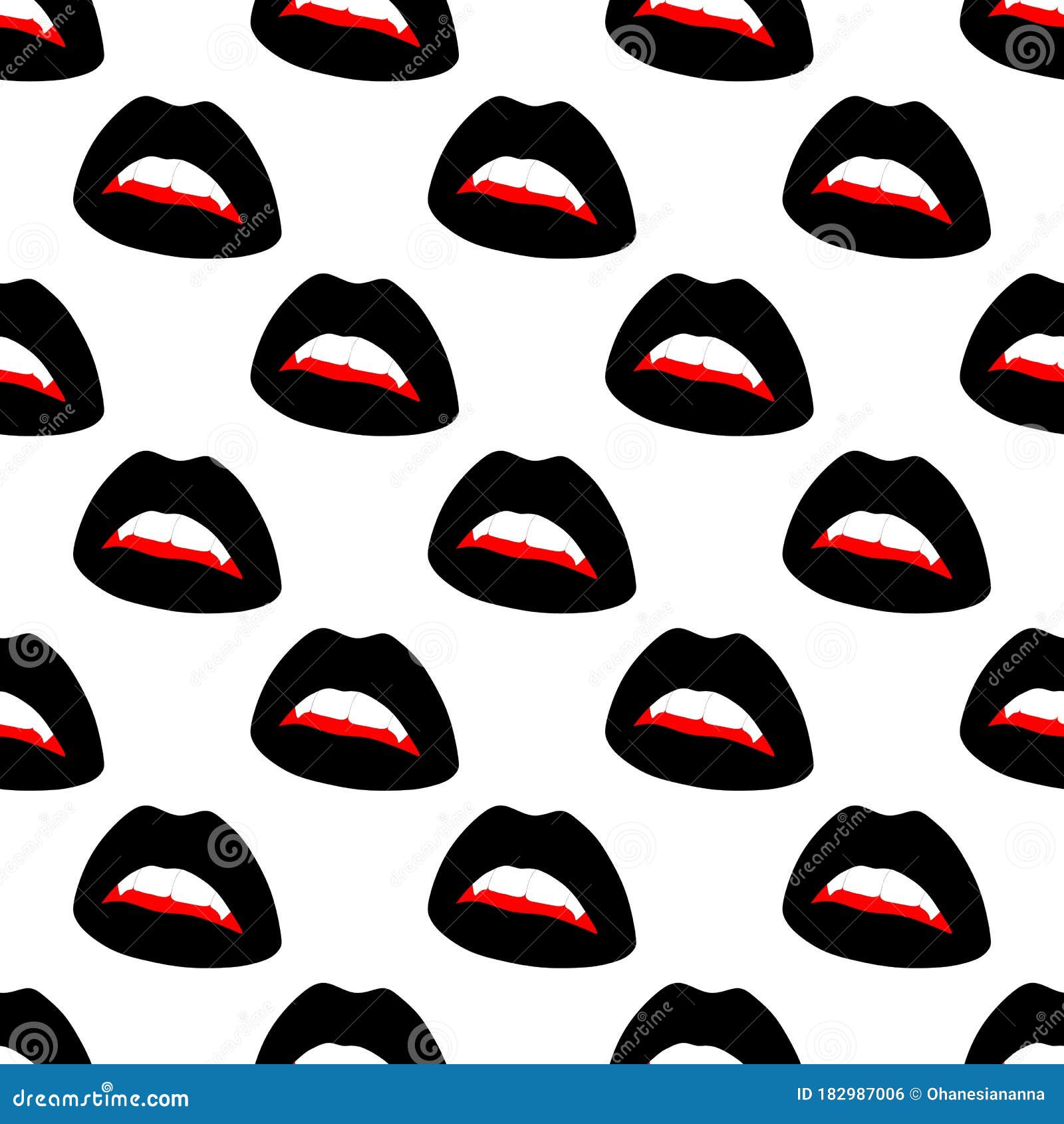 Seamless Pattern Made from Flat Black Open Lips with Vampire Fangs ...