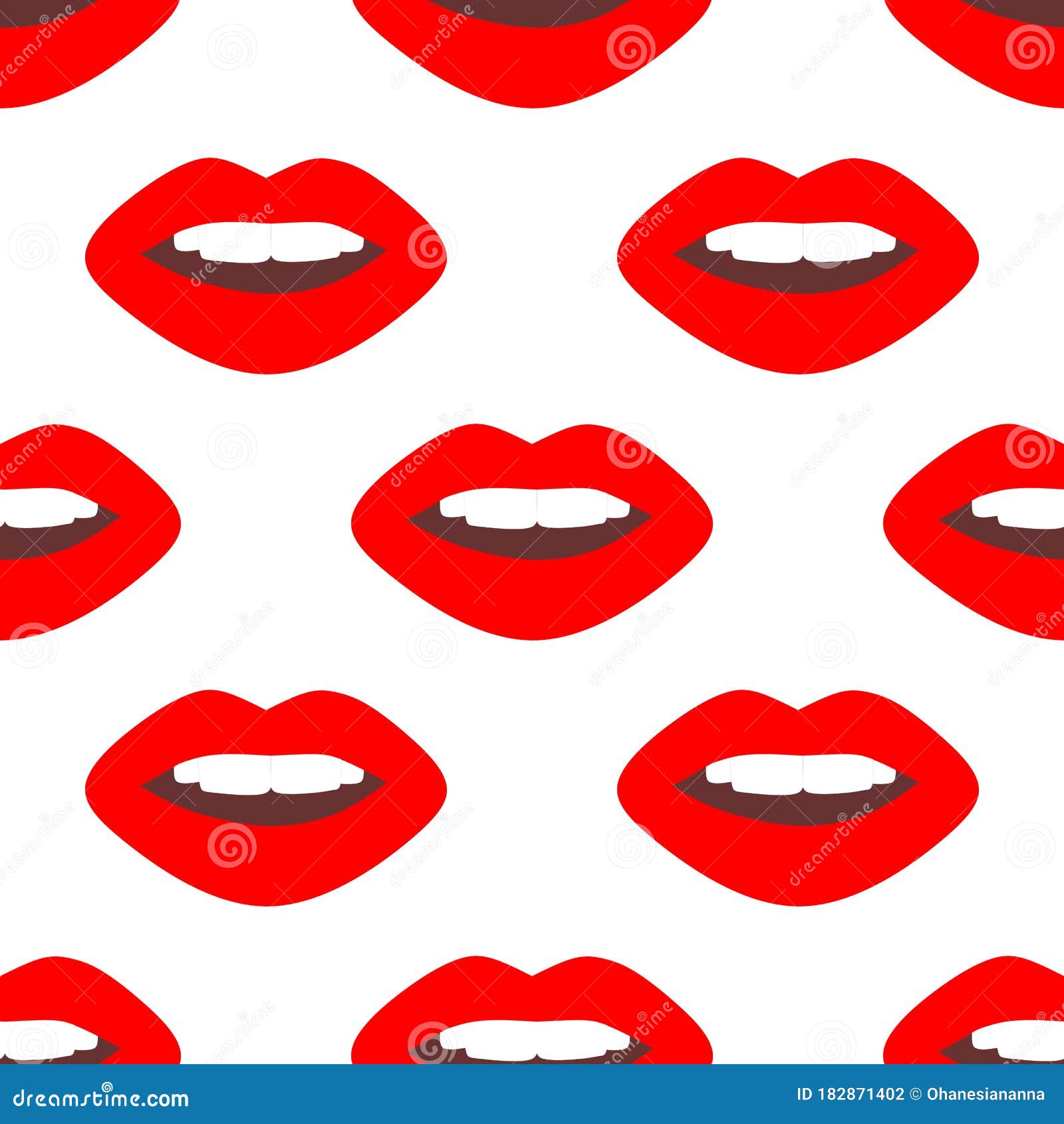 Seamless Pattern Made from Flat Red Open Lips. Isolated on White ...