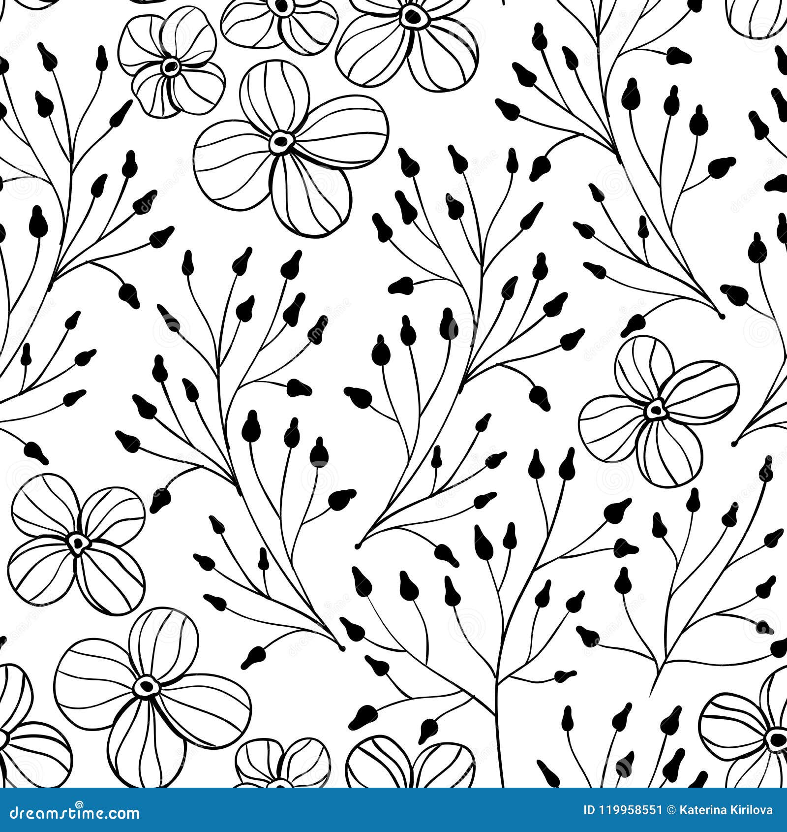 Floral doodle pattern stock vector. Illustration of black - 119958551