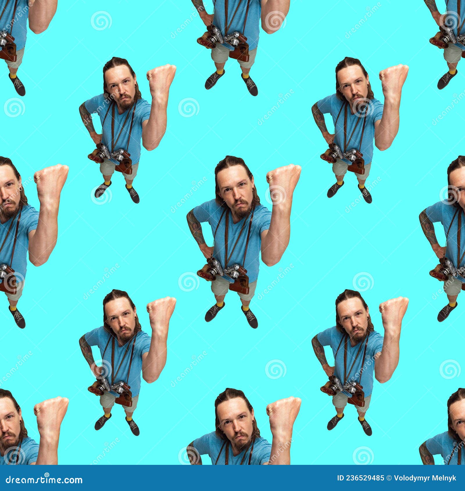 Seamless Pattern Made of Portraits of Male Cameraman with Retro Camera ...