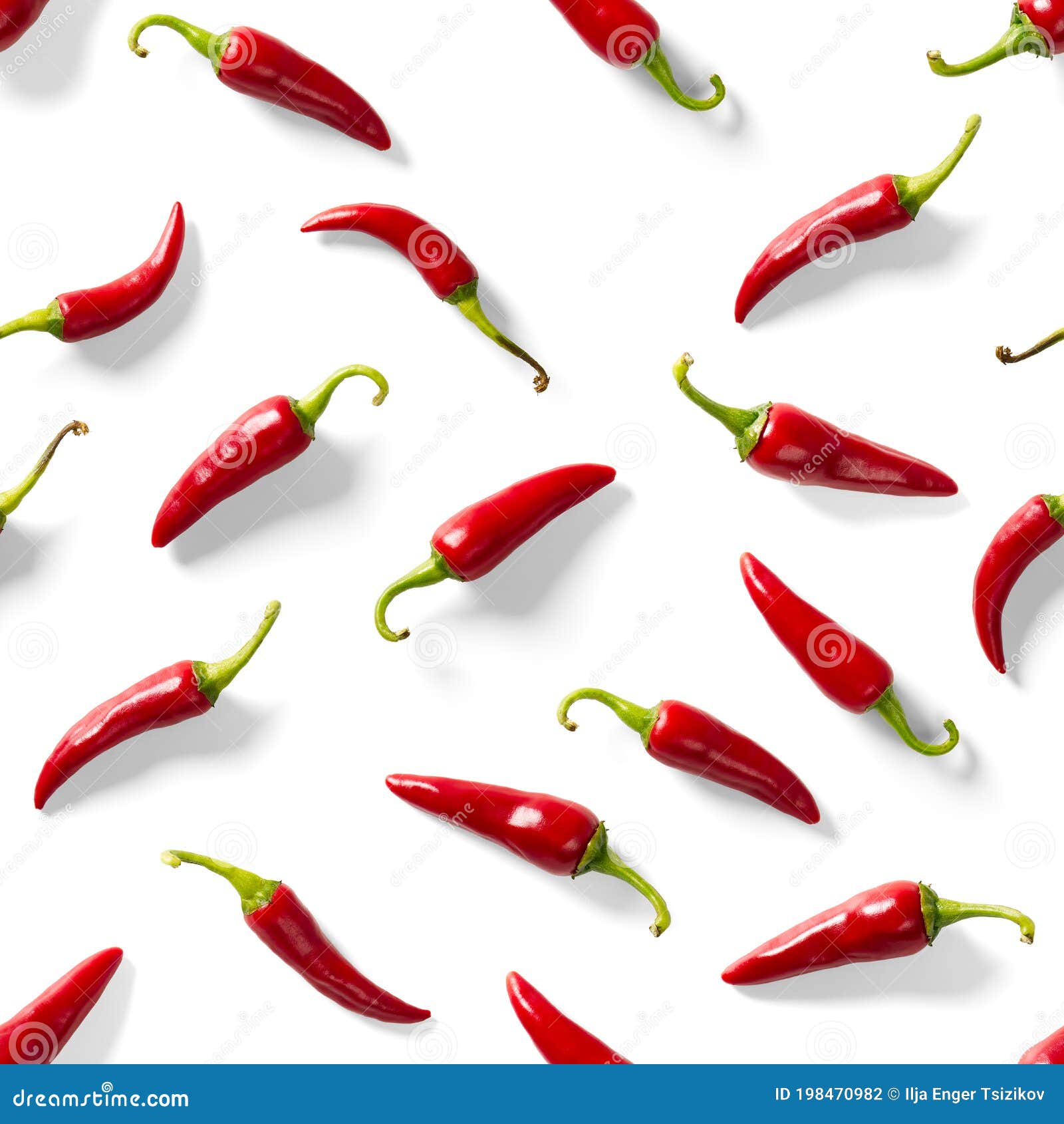 Seamless Pattern Made of Red Chili or Chilli on White Background ...