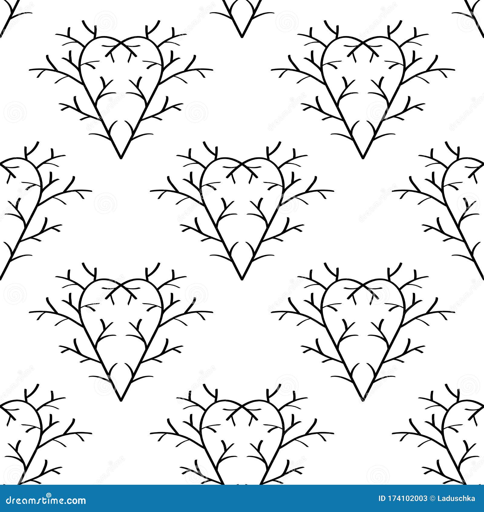 Seamless Pattern Made of Tree Branches Hearts. Monochrome, Sad ...
