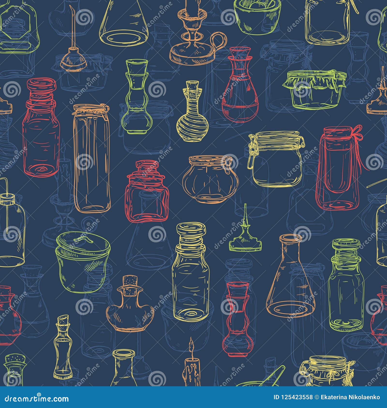 Empty Alchemy Jars For Potions Collection. Magic Bottles For Halloween ...