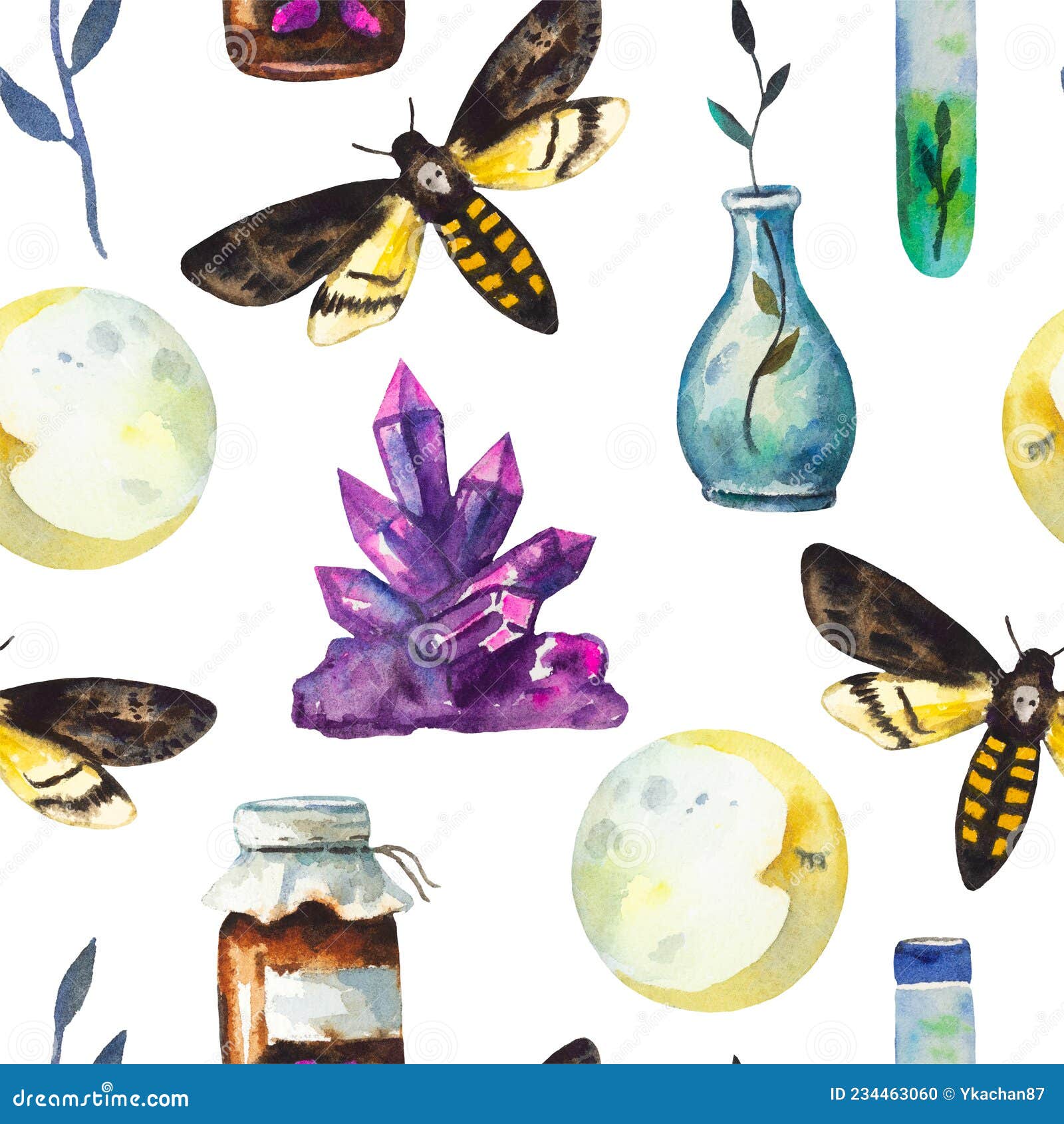 Seamless Pattern with Magic Elements, Crystals, Moths and Alchemy ...
