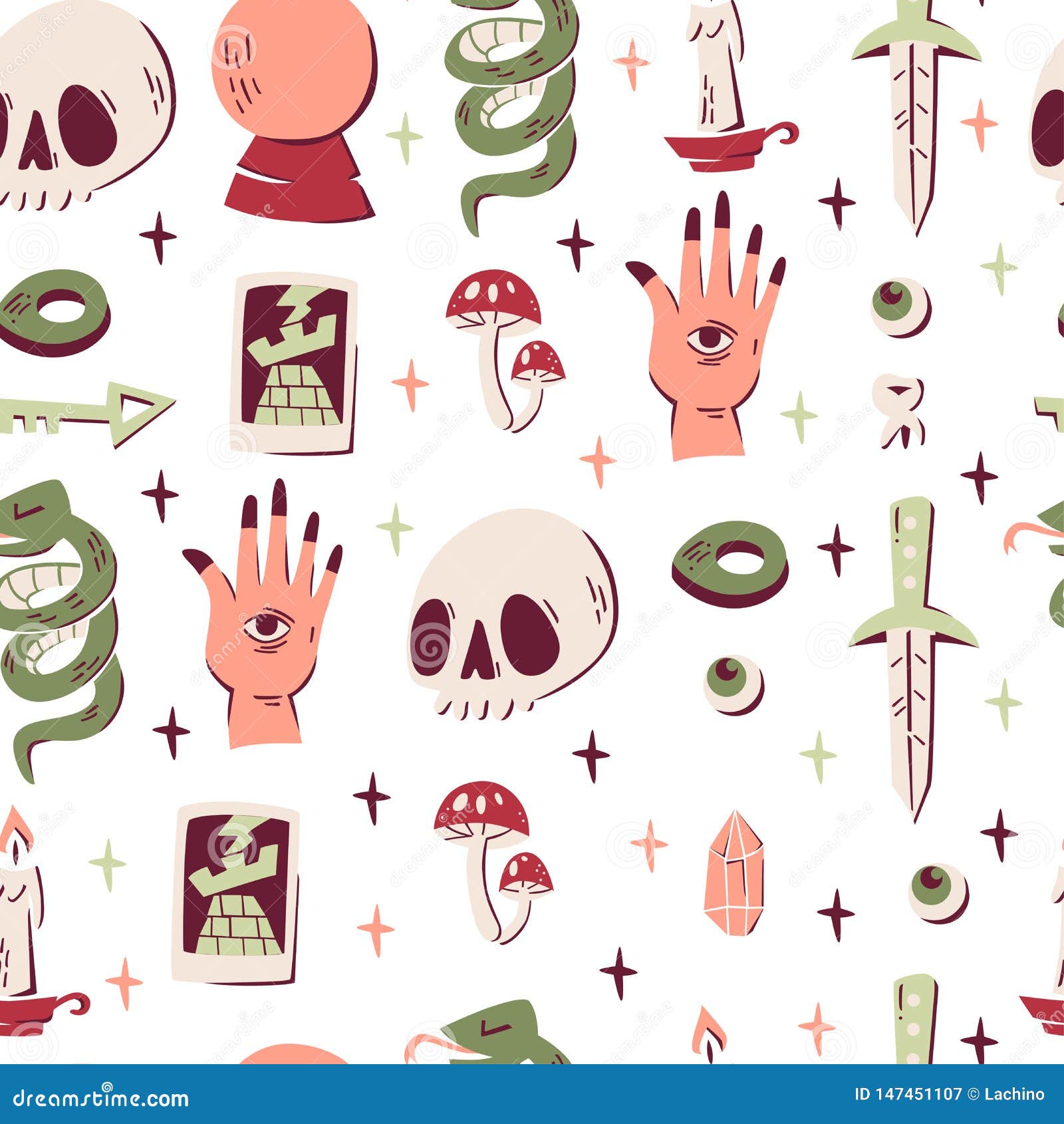 Vector Hands Drawn Magic Seamless Pattern. Vector Doodle Illustration ...