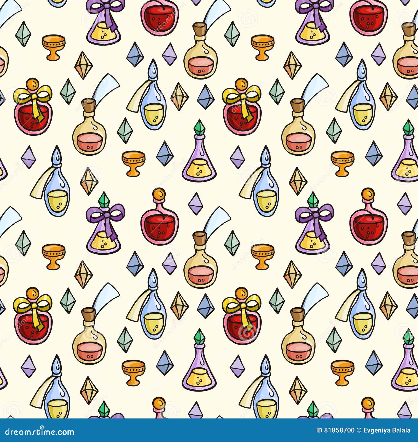 Seamless Pattern with Magic Glass Flasks. Science Potions Doodle Style ...