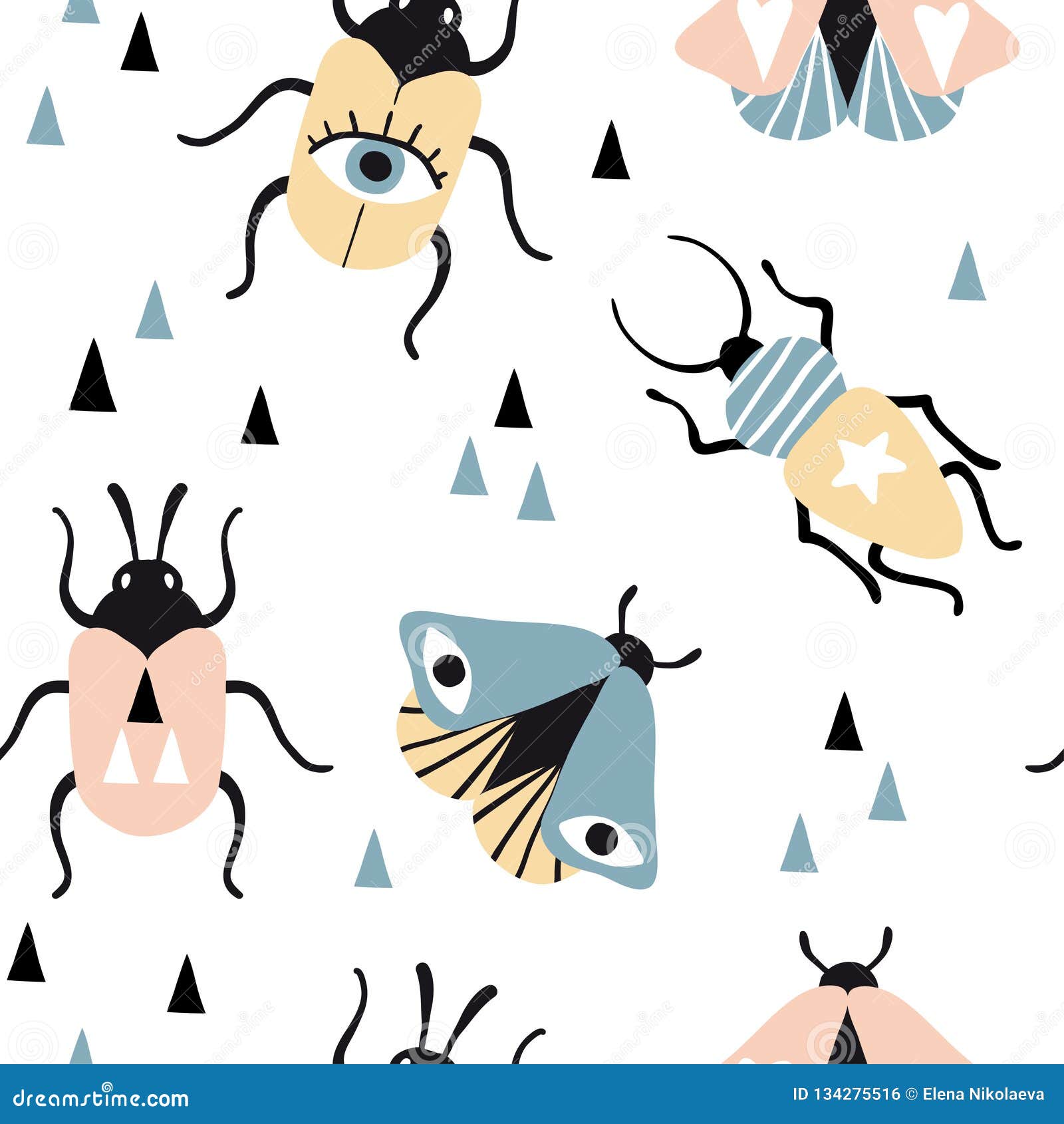 Seamless Pattern with Magic Insects and Triangles Stock Vector ...