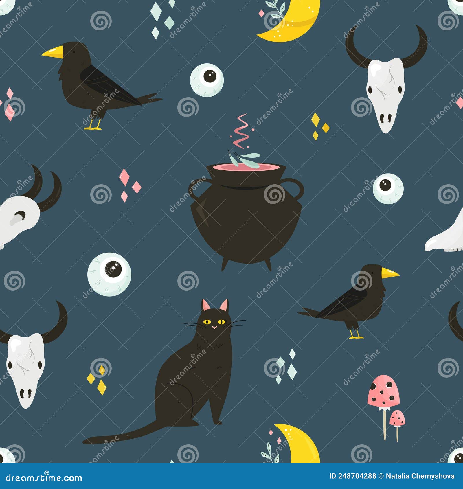 Seamless Pattern with Magic Items, Symbols and Tools. Stock Vector - Illustration of flat, magic ...