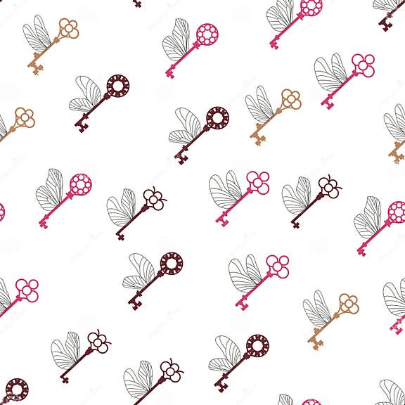 Seamless Pattern with Magic Keys with Wings. Vector. Stock Illustration ...