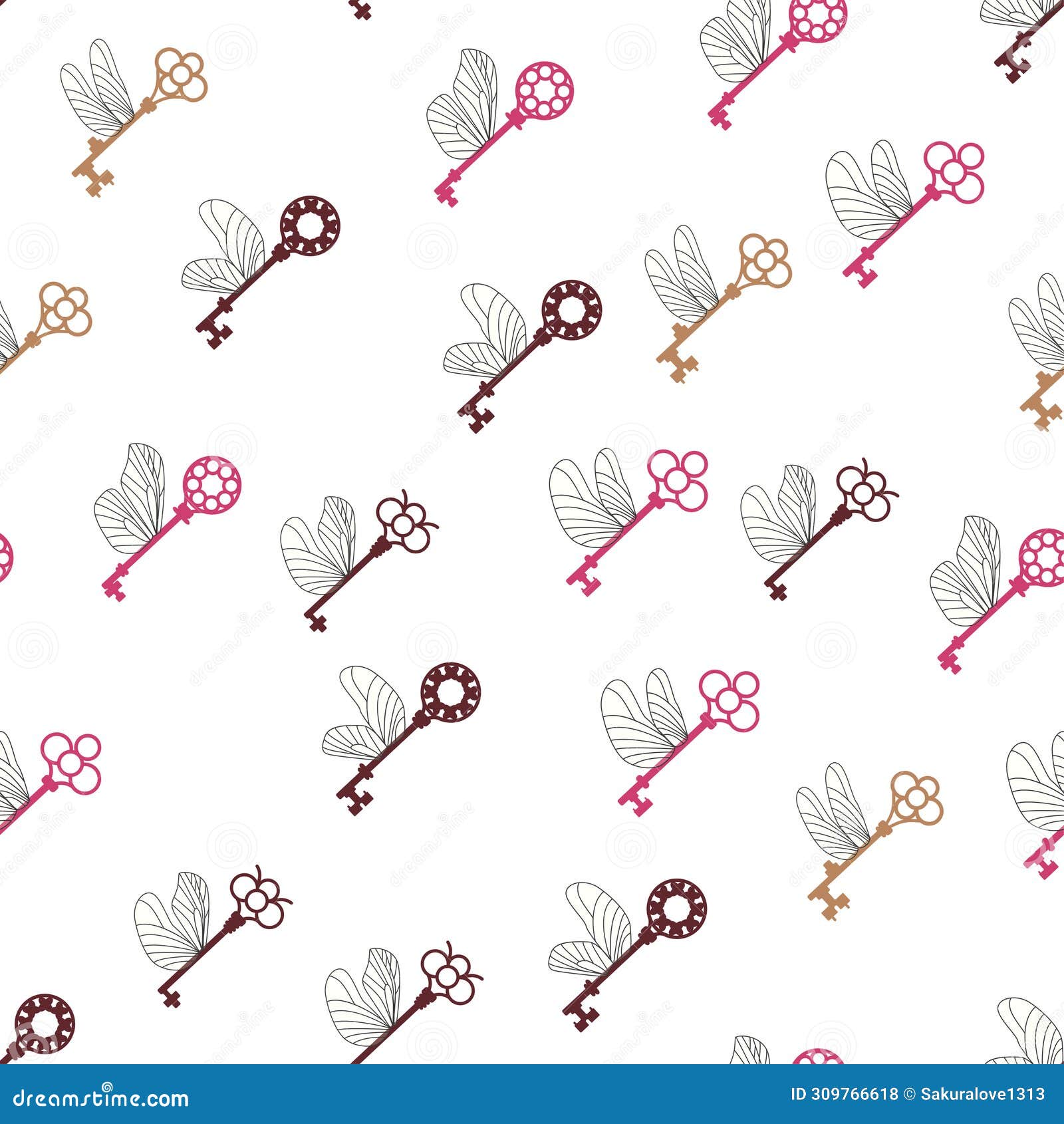 Seamless Pattern with Magic Keys with Wings. Vector. Stock Illustration ...