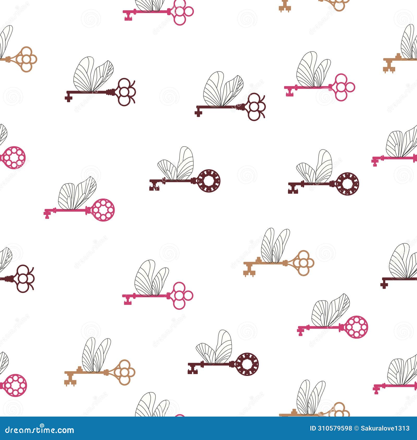 Seamless Pattern with Magic Keys with Wings. Vector. Stock Illustration ...