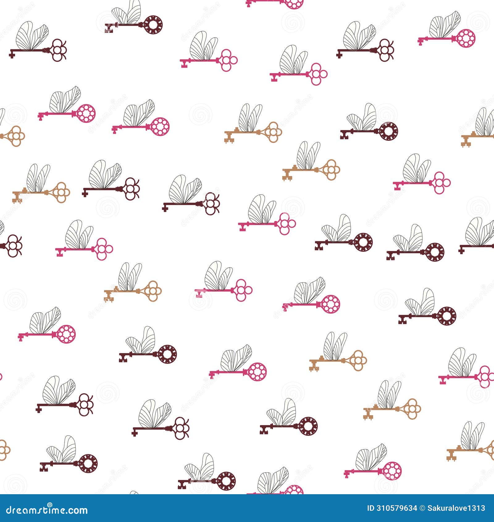 Seamless Pattern with Magic Keys with Wings. Vector. Stock Vector ...