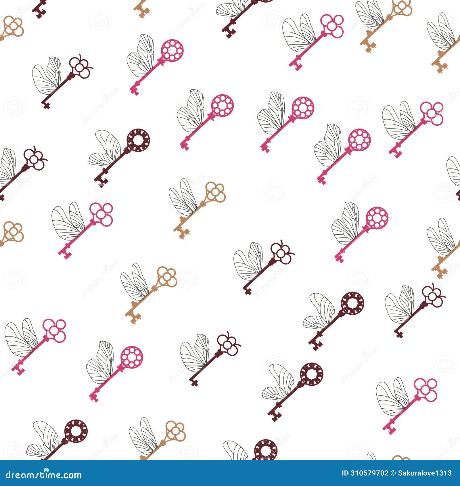 Seamless Pattern with Magic Keys with Wings. Vector. Stock Illustration ...
