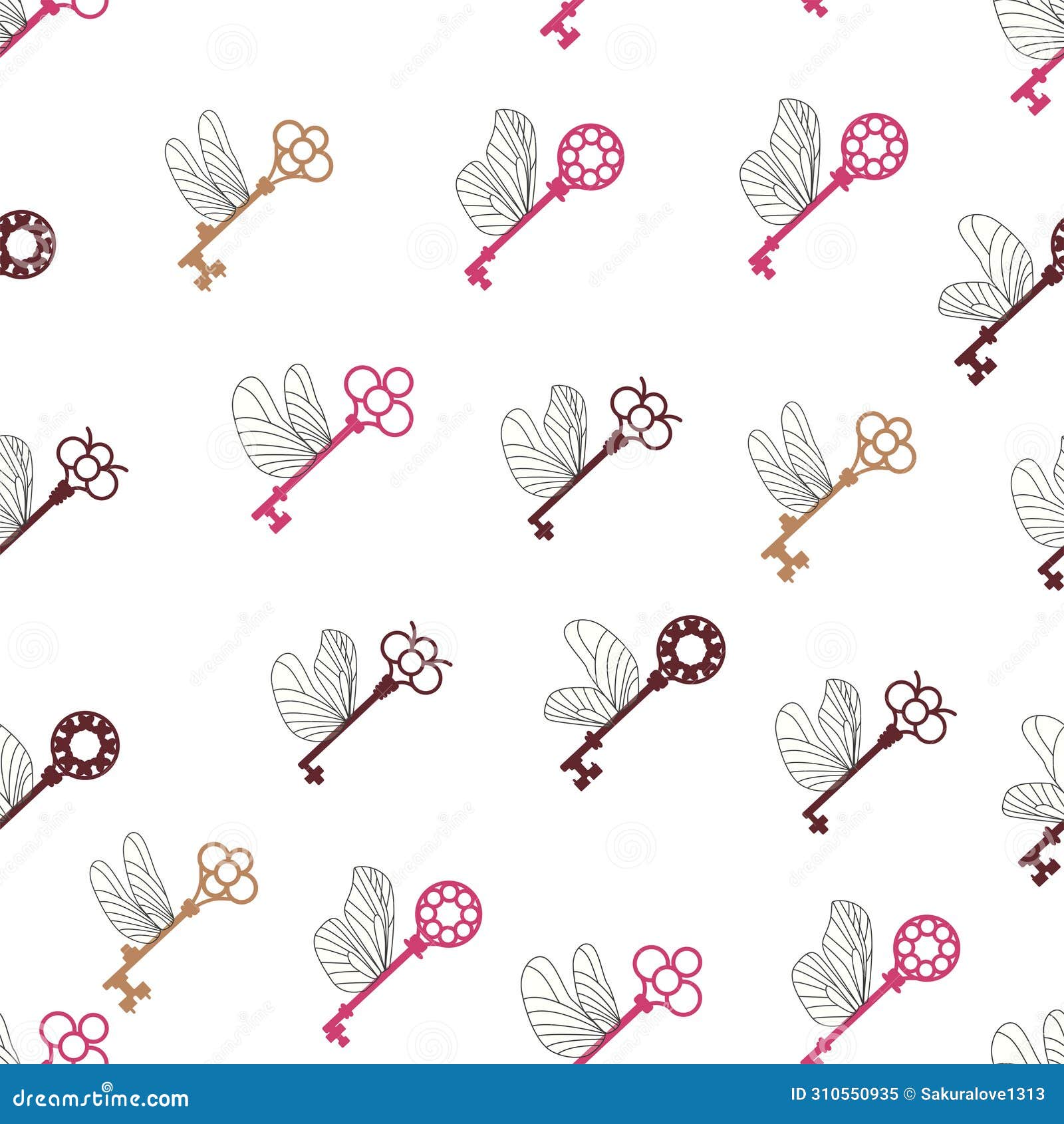 Seamless Pattern with Magic Keys with Wings. Vector. Stock Vector ...