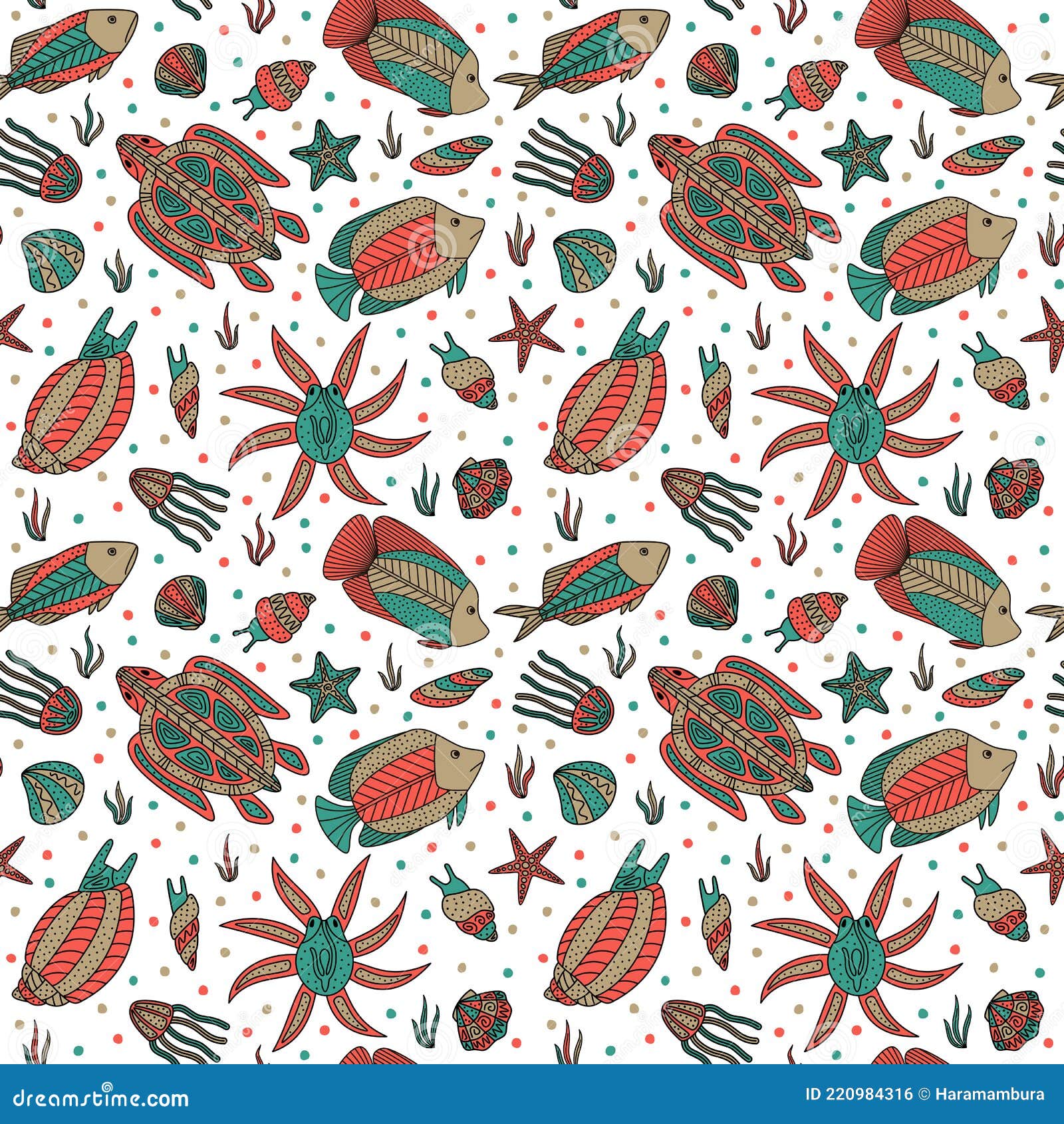 Seamless Pattern with Magic Sea Creatures Stock Vector - Illustration ...