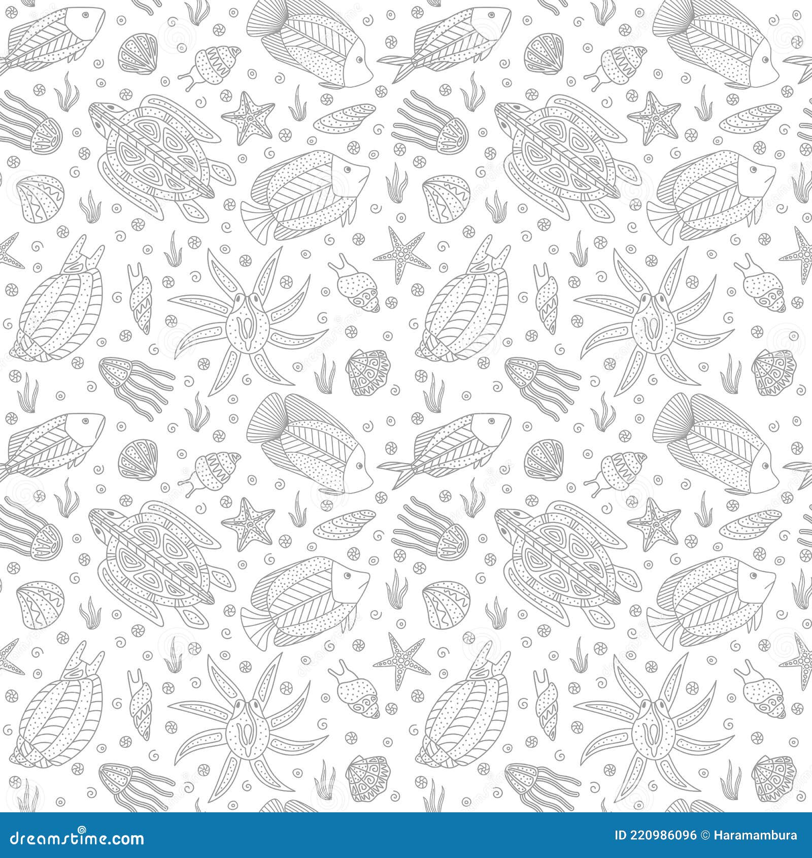 Seamless Pattern with Magic Sea Creatures Stock Vector - Illustration ...