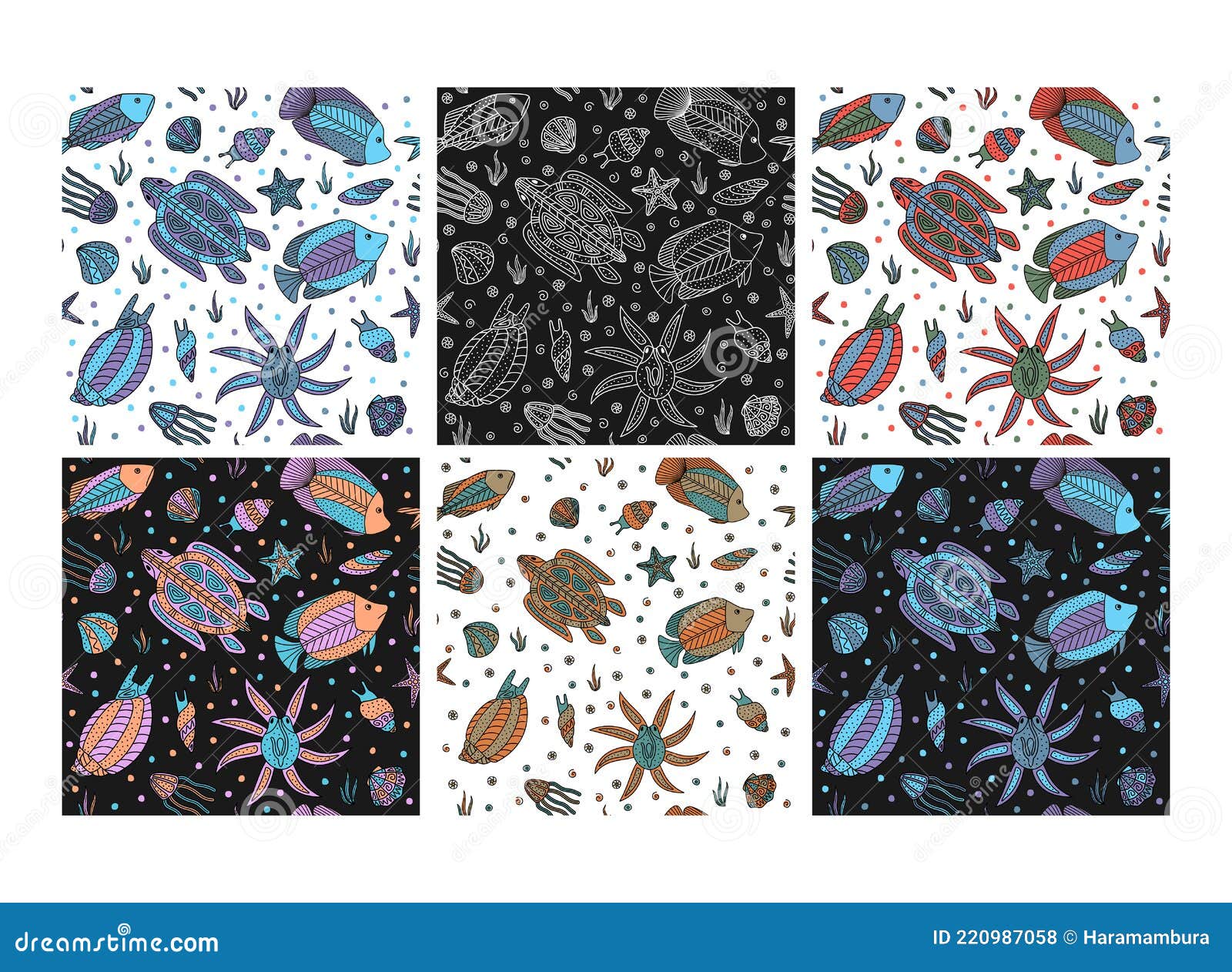 Seamless Pattern with Magic Sea Creatures Stock Vector - Illustration ...