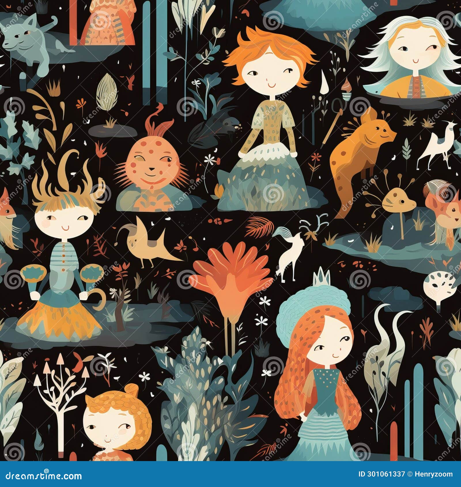 Seamless Pattern with Magical Fairy-tale Characters Stock Illustration ...
