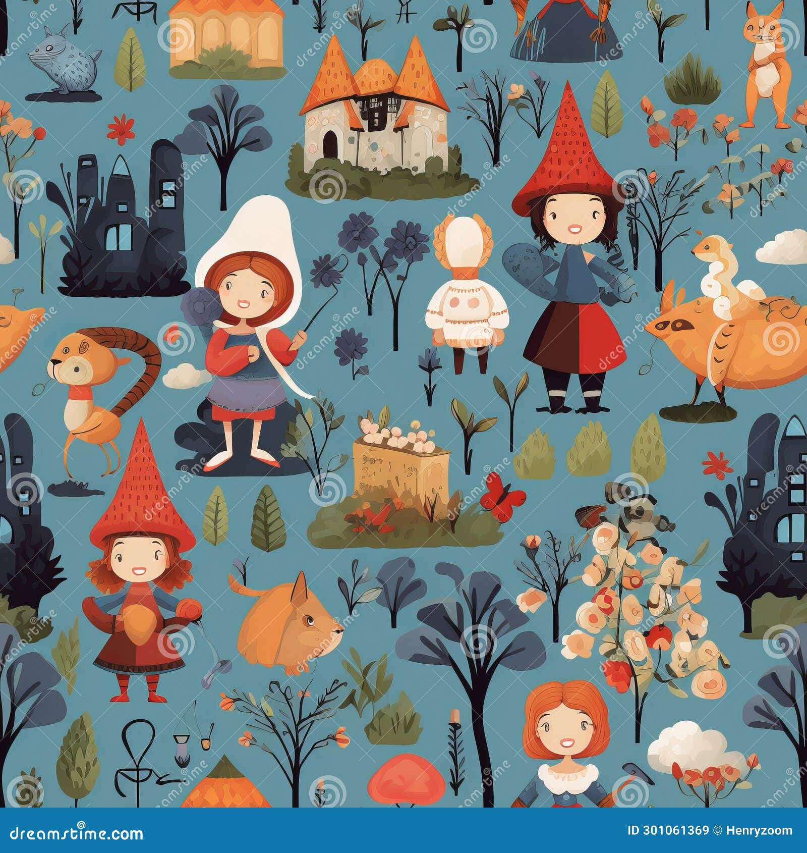 Seamless Pattern with Magical Fairy-tale Characters Stock Image - Image ...