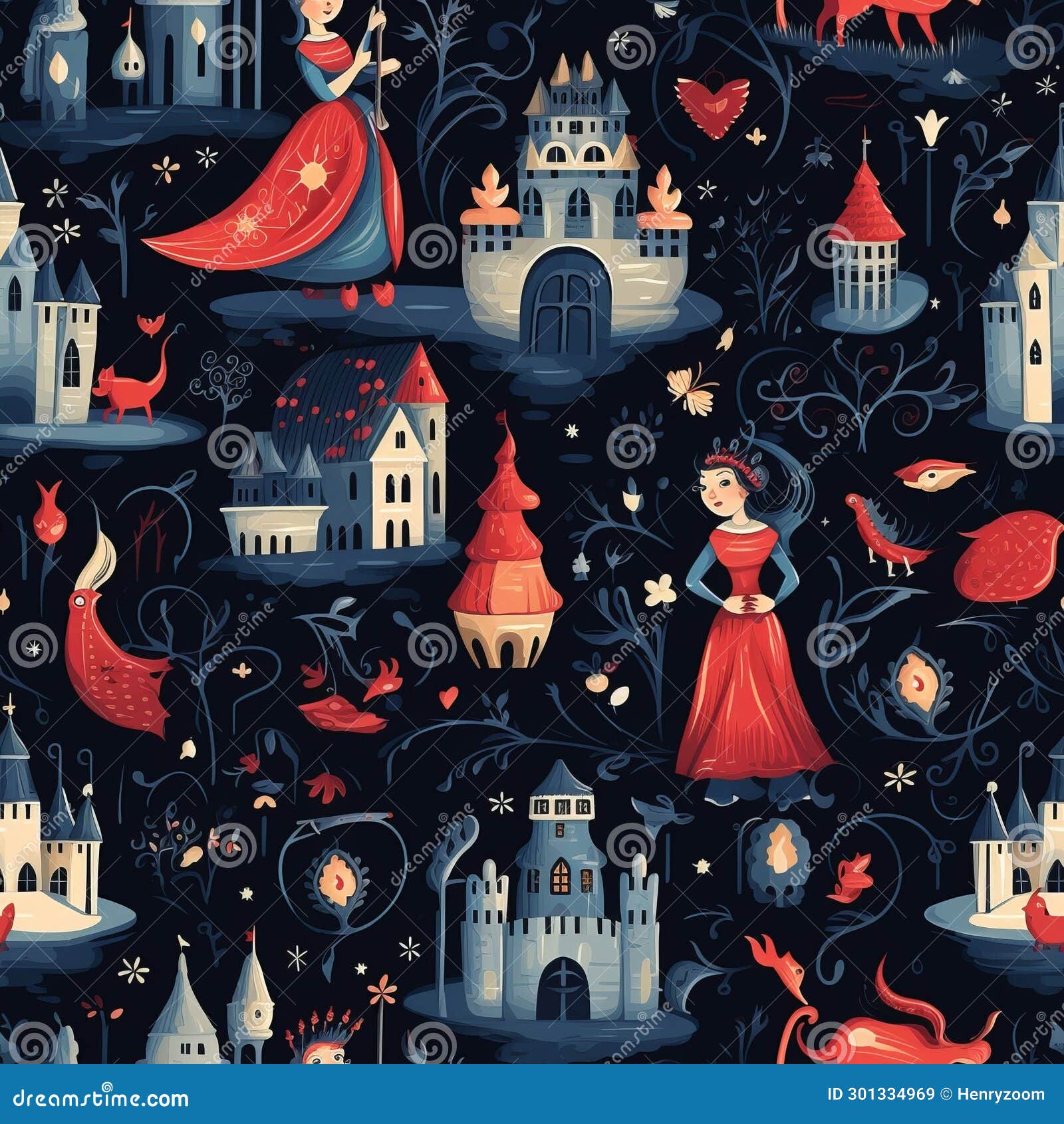 Seamless Pattern with Magical Fairy-tale Characters Stock Illustration ...