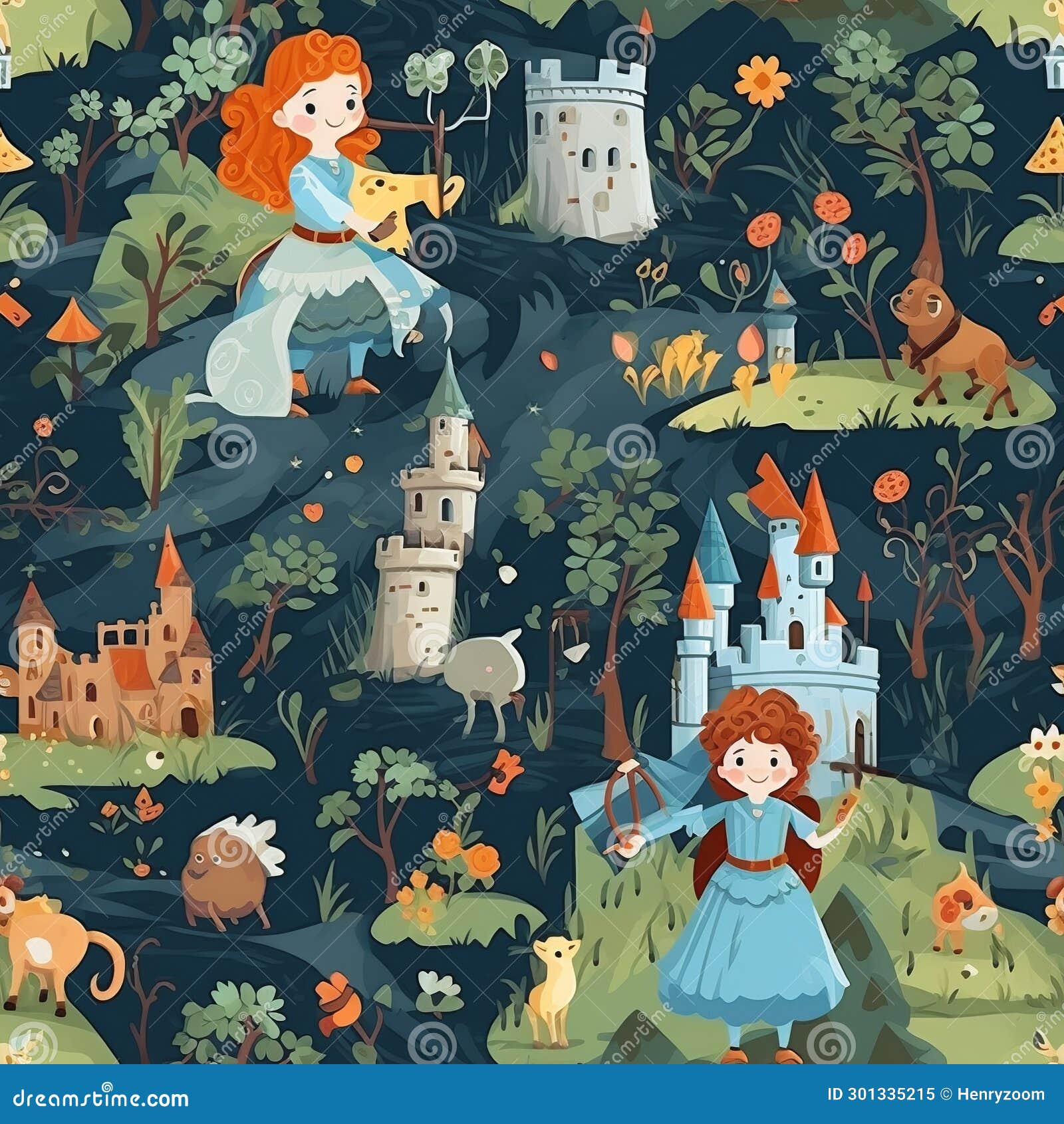 Seamless Pattern with Magical Fairy-tale Characters Stock Illustration ...