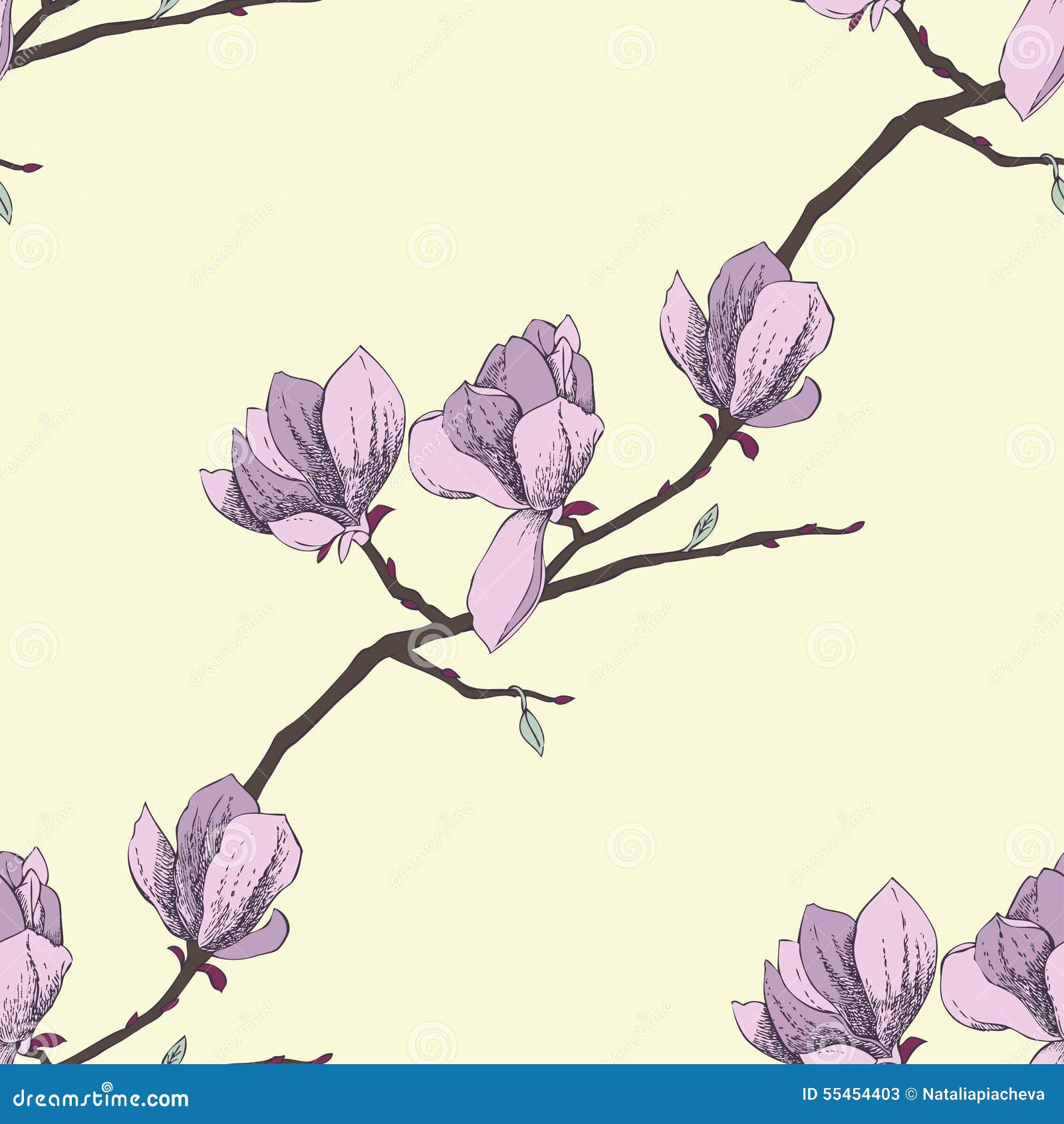 Seamless Pattern with Magnolia Stock Vector - Illustration of flower ...