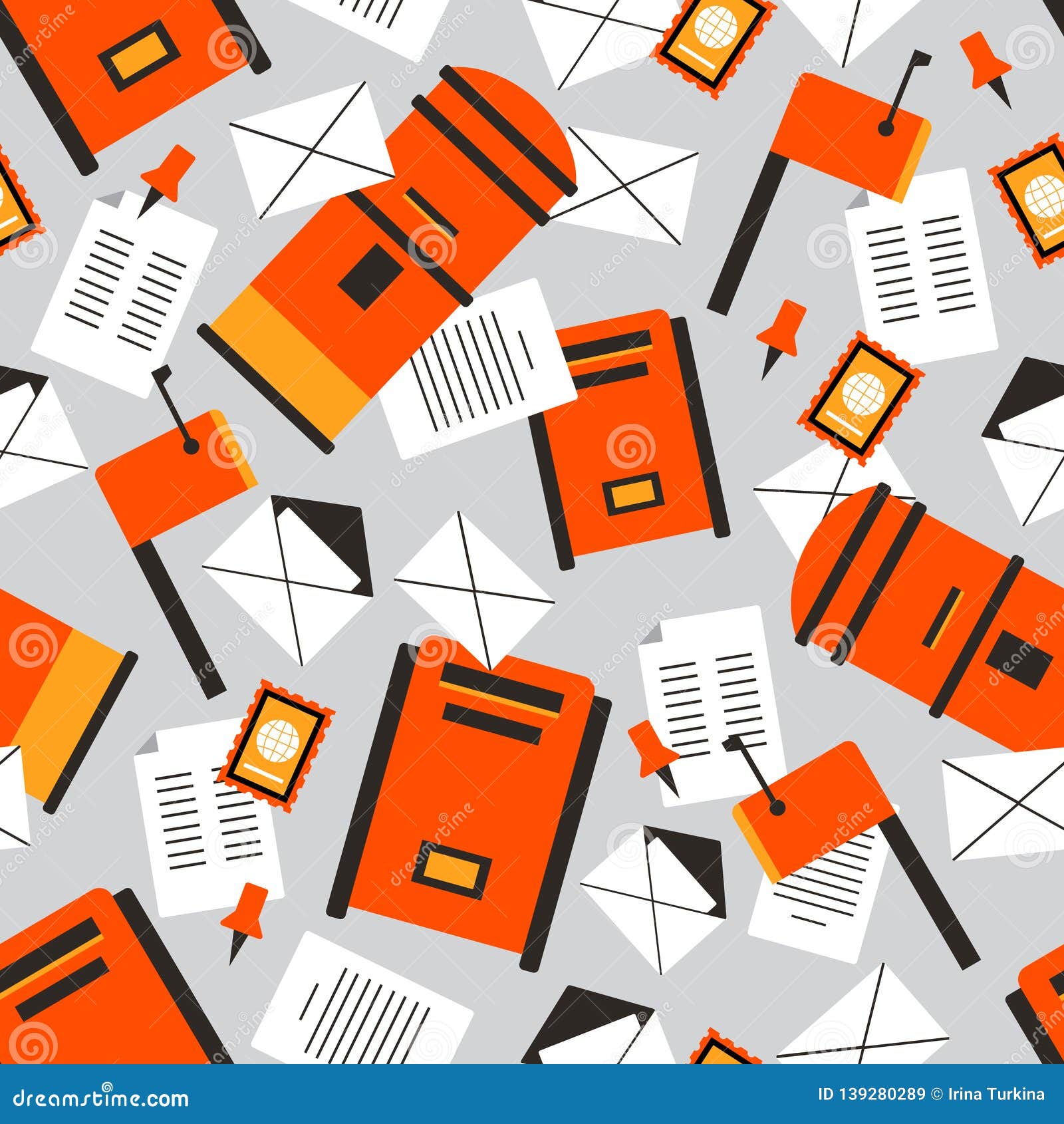 Colorful Seamless Pattern with Mail Boxes, Envelopes and Letters Stock ...