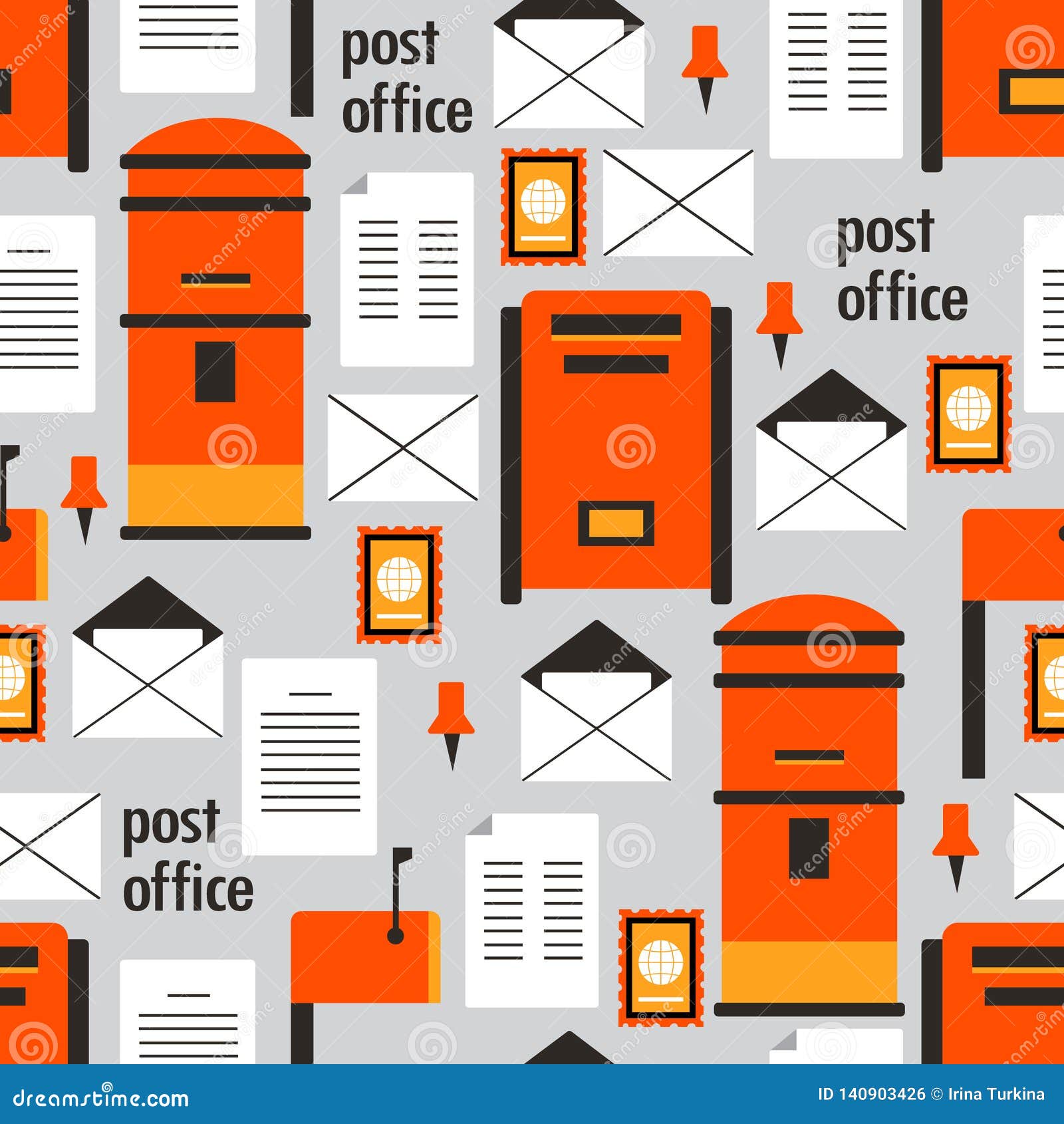 Colorful Seamless Pattern with Mail Boxes, Envelopes and Letters Stock ...