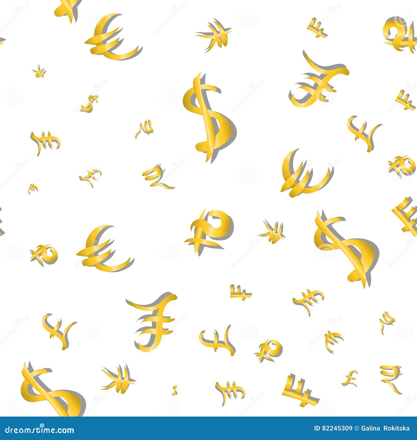 Seamless Pattern of Main Money Currency Signs Different Sizes on White ...