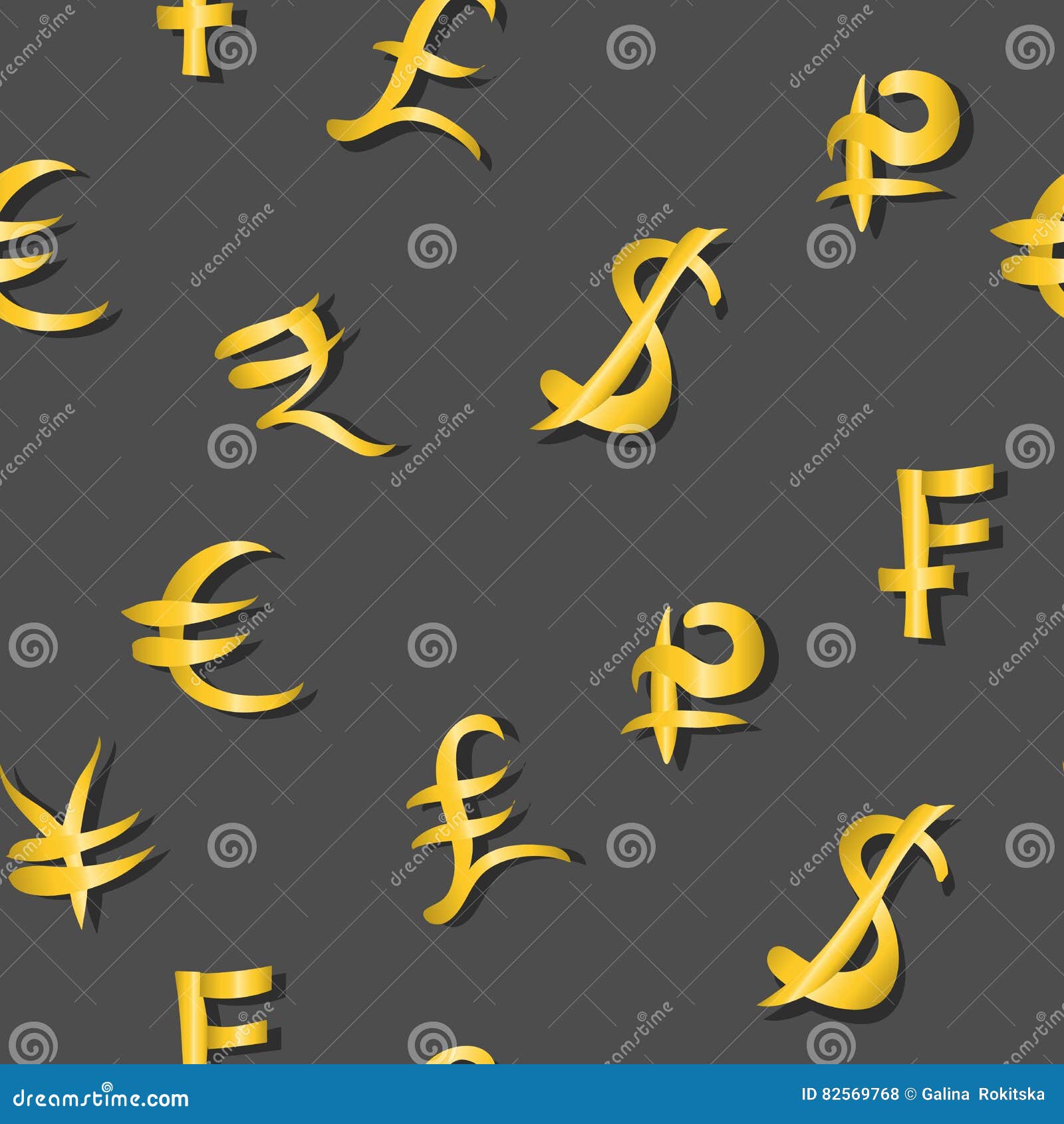 Seamless Pattern of Main Money Currency Signs Same Sizes on Gray ...