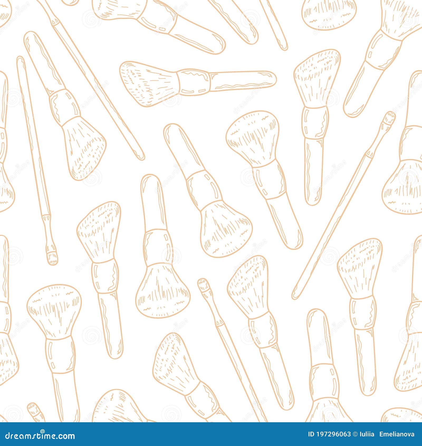 Seamless Pattern for Make-up Brush Outline. White Background. Hand ...