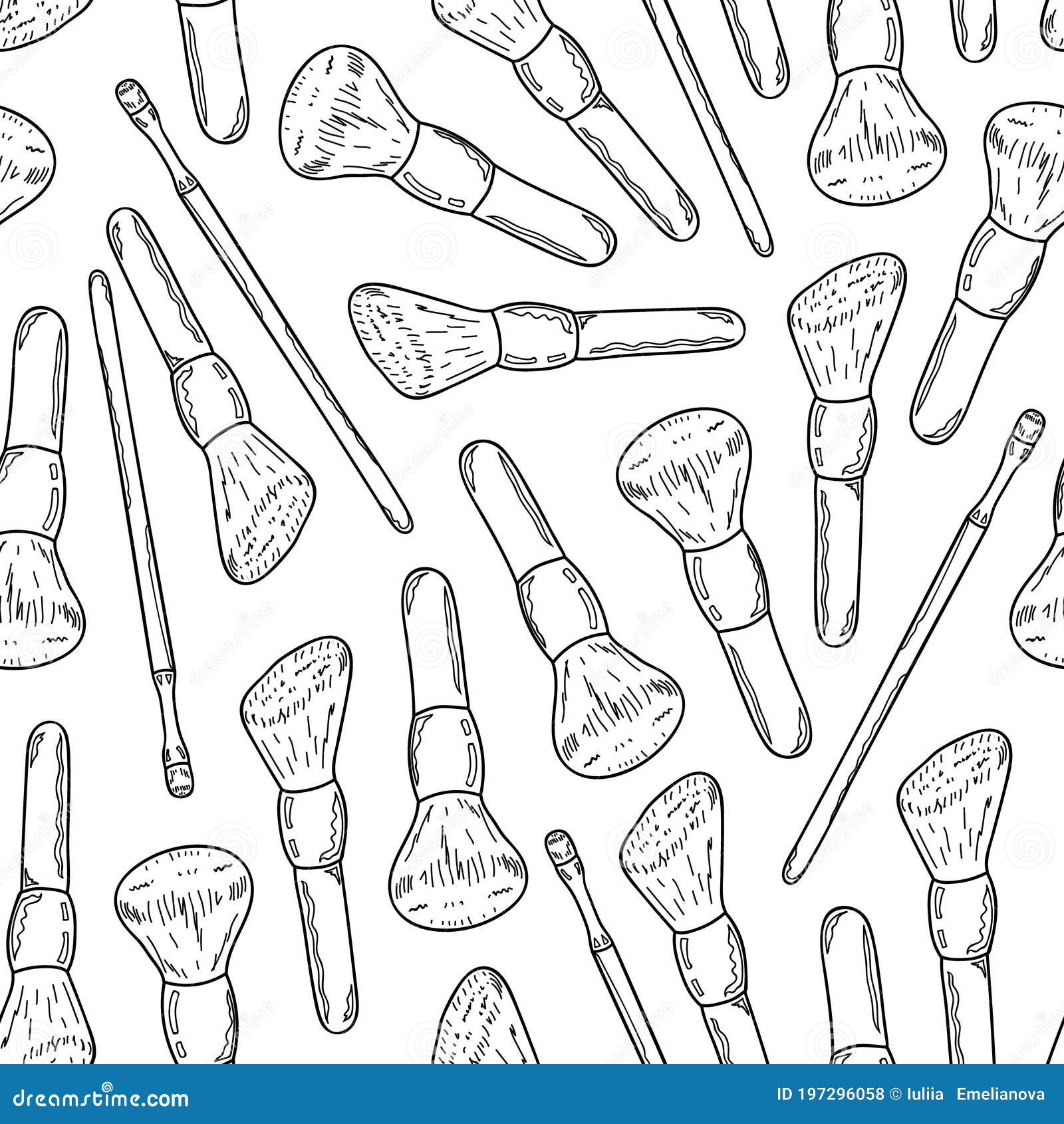 Seamless Pattern of Makeup Brush Outline. White Background. Hand ...