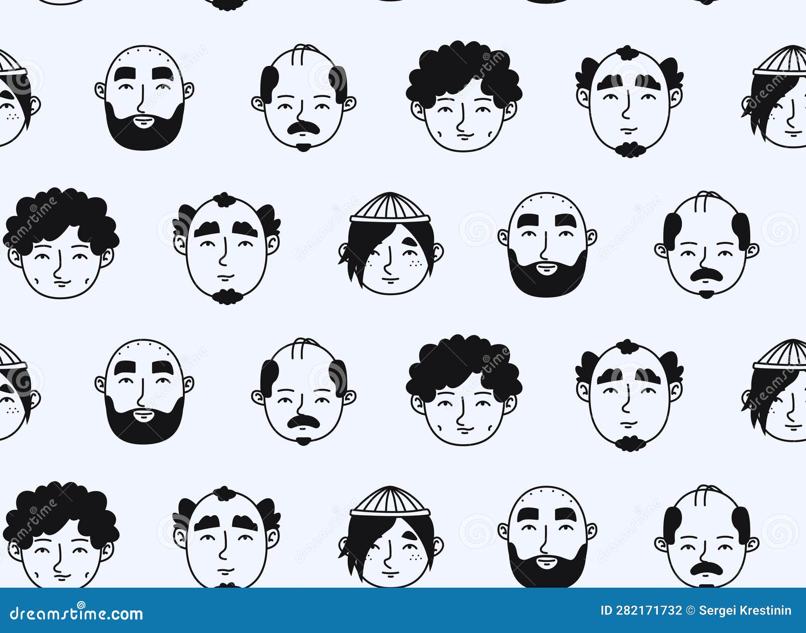 Seamless Pattern with Male Portraits. Stock Vector - Illustration of ...