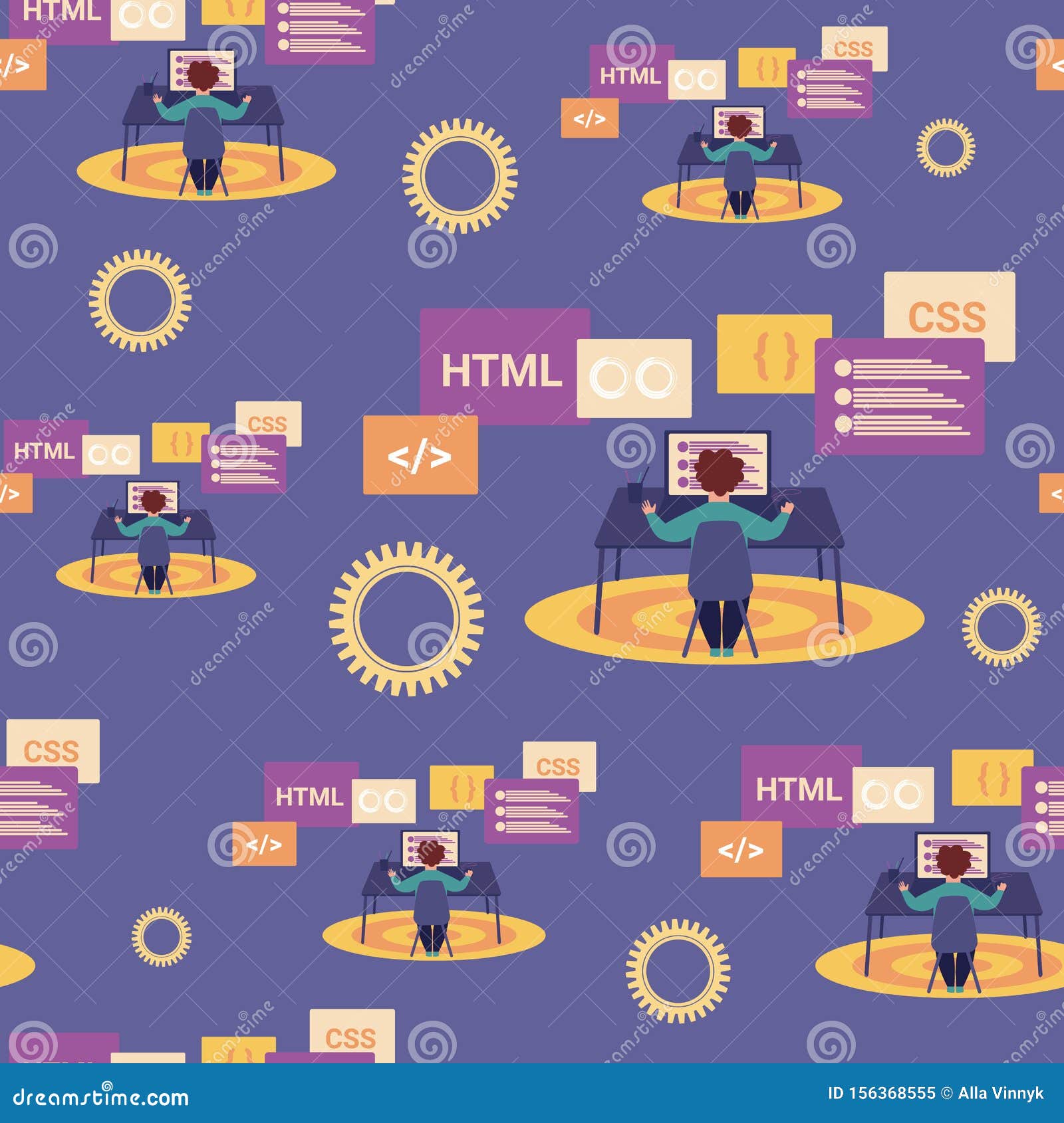 Seamless Pattern with Man Programmer Designer Stock Vector - Illustration of brochure, pattern ...