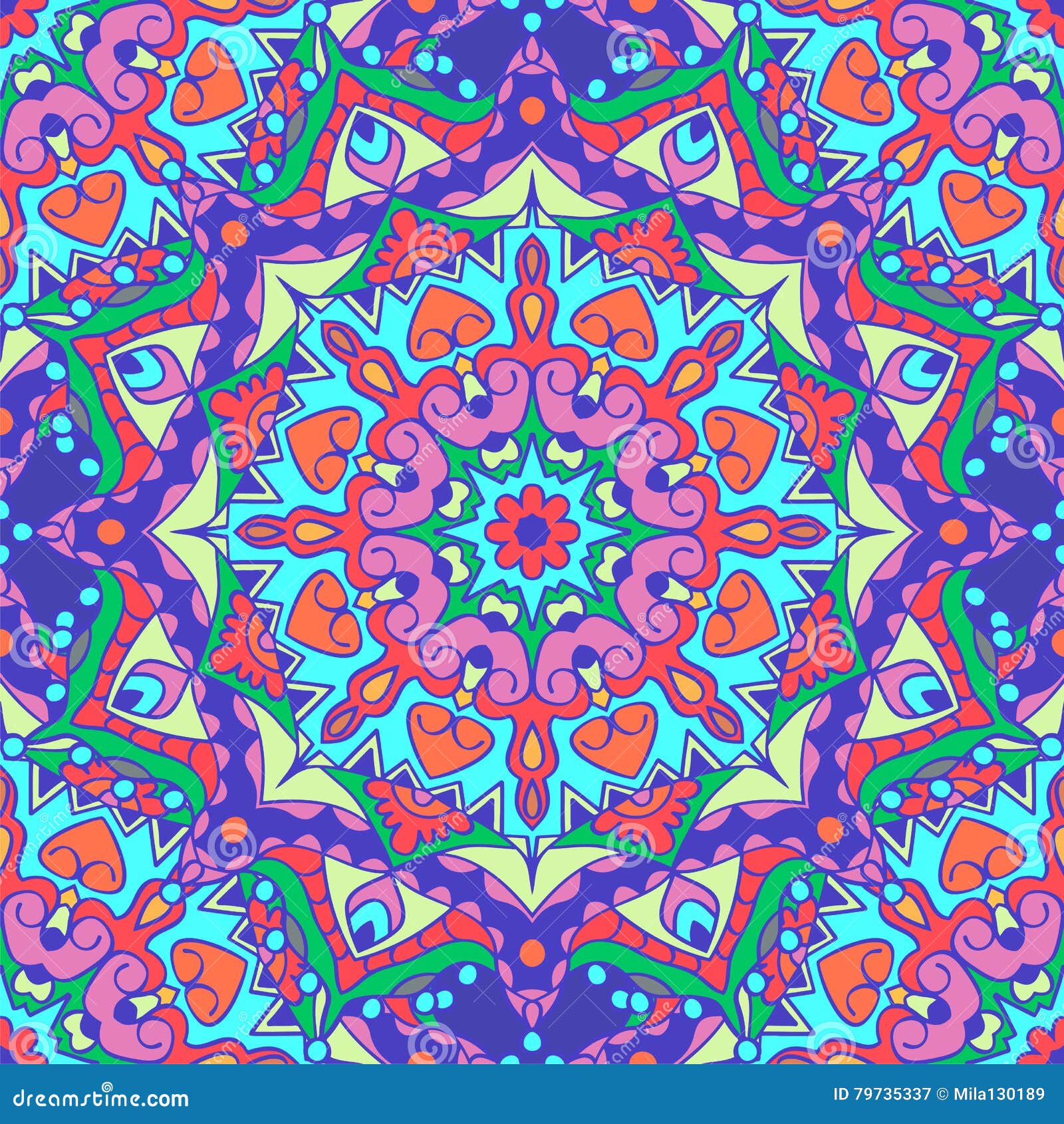 Seamless Pattern with Mandalas in Beautiful Bright Colors. Vector ...