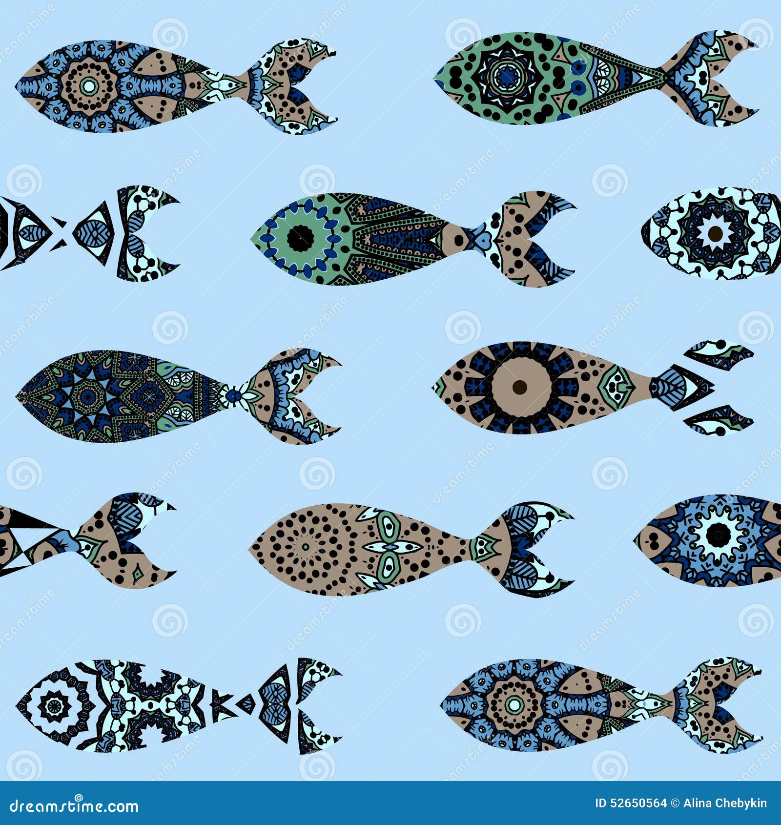 Seamless Pattern with Mandalas Fish Stock Vector - Illustration of ...