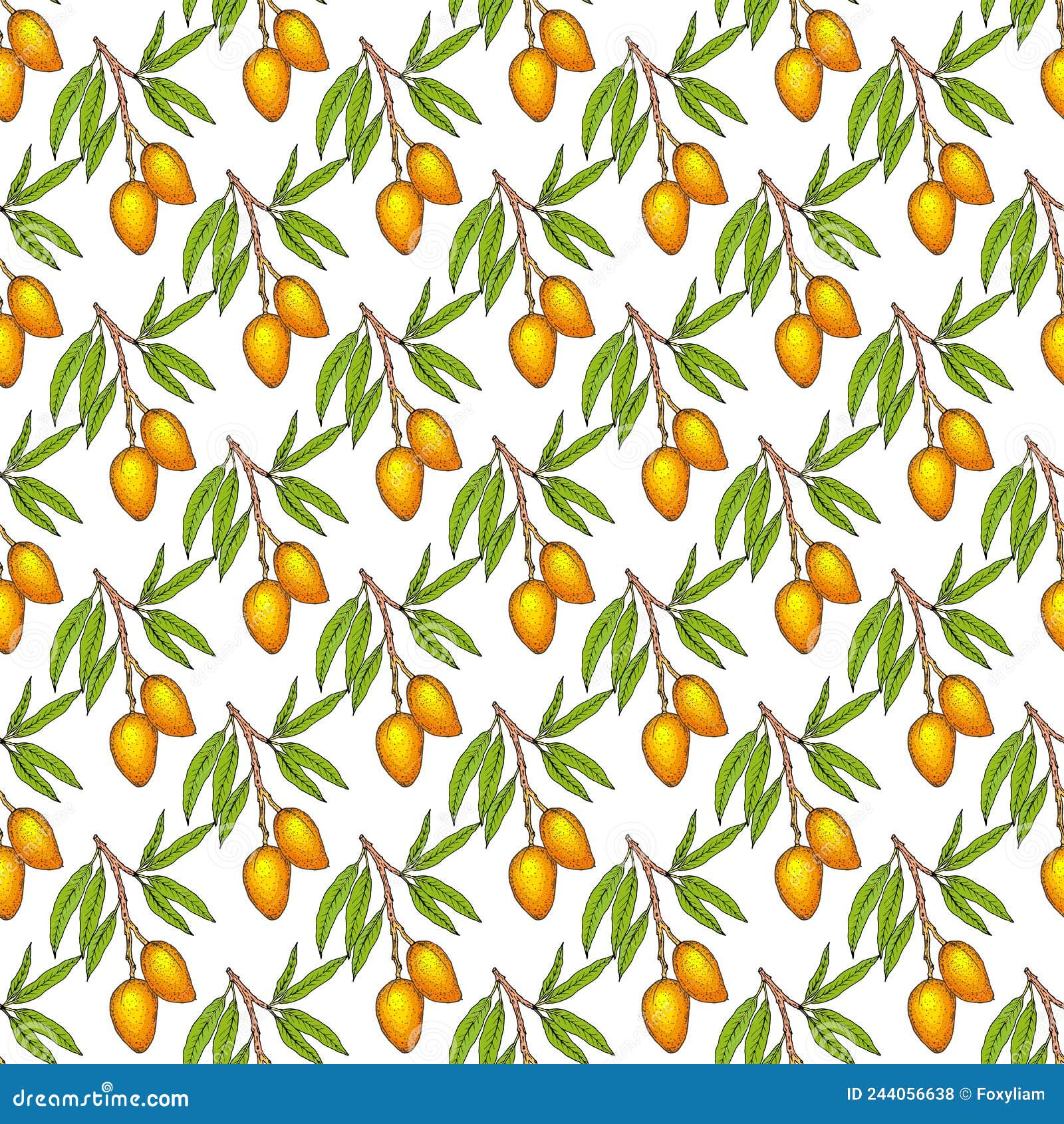 Seamless Pattern with Mango Branch Stock Vector - Illustration of hand ...