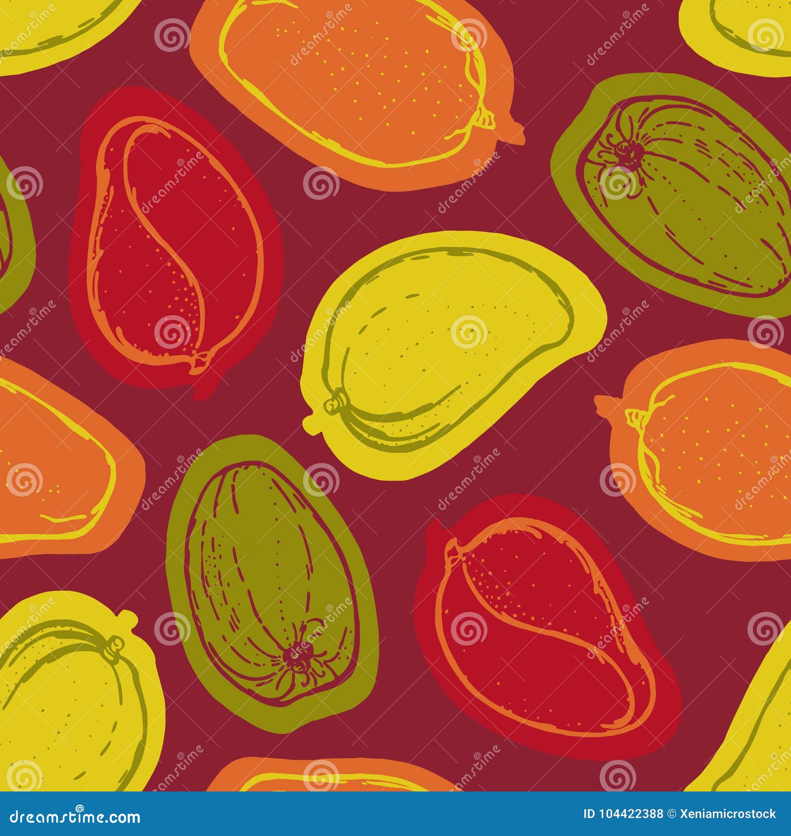 Seamless Pattern with Mango. Collection of Mangoes. Tropical Fruit ...
