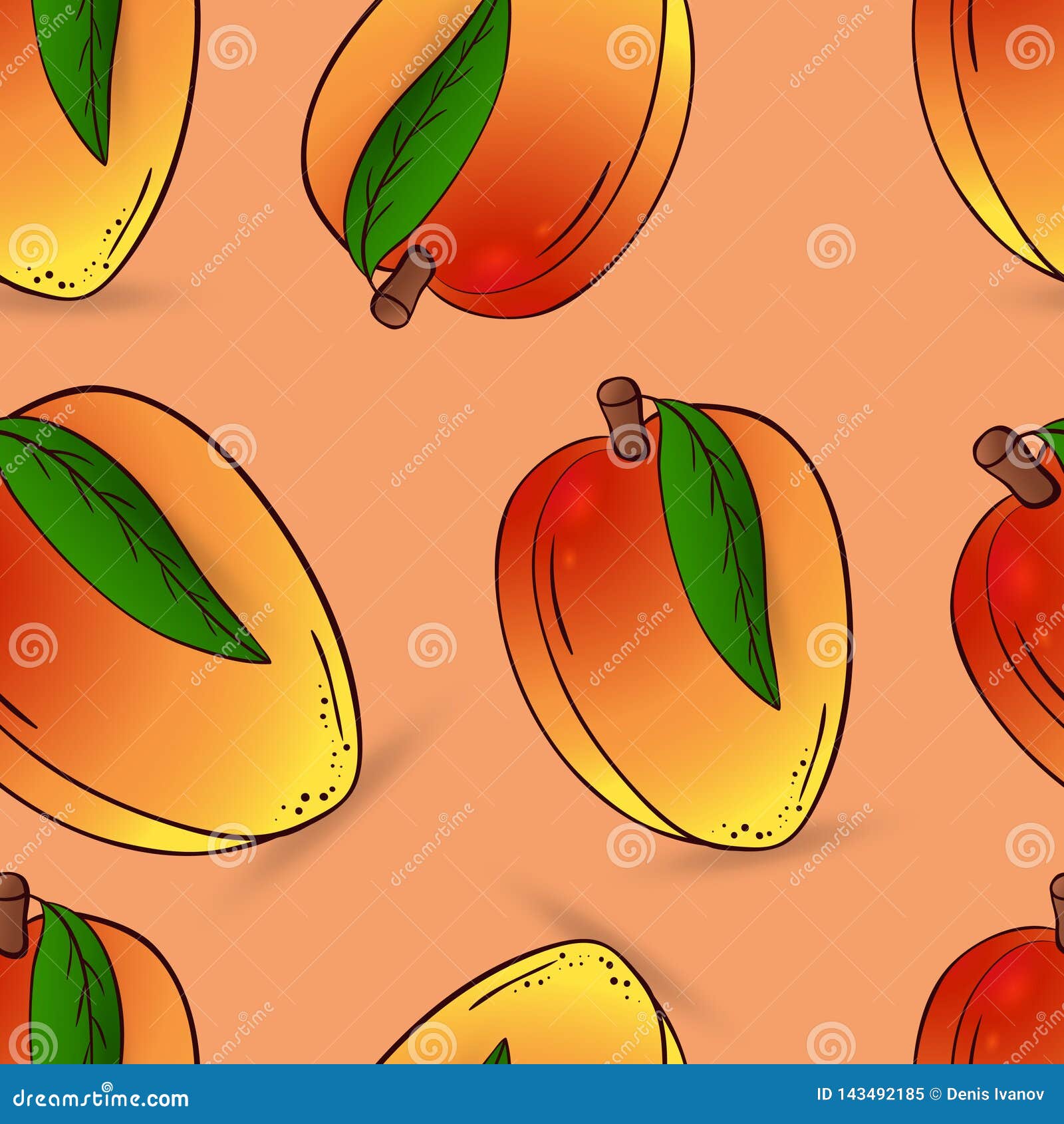 Seamless Pattern of Mango with Leaves Stock Vector - Illustration of ...