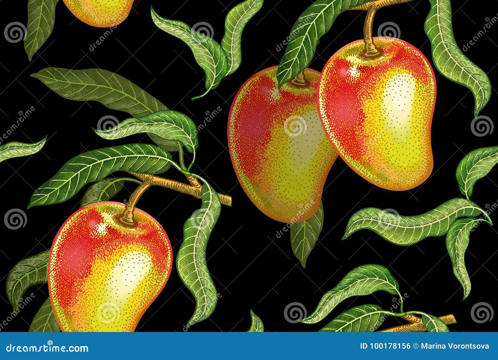 Vintage Seamless Pattern with Mango. Stock Vector - Illustration of ...