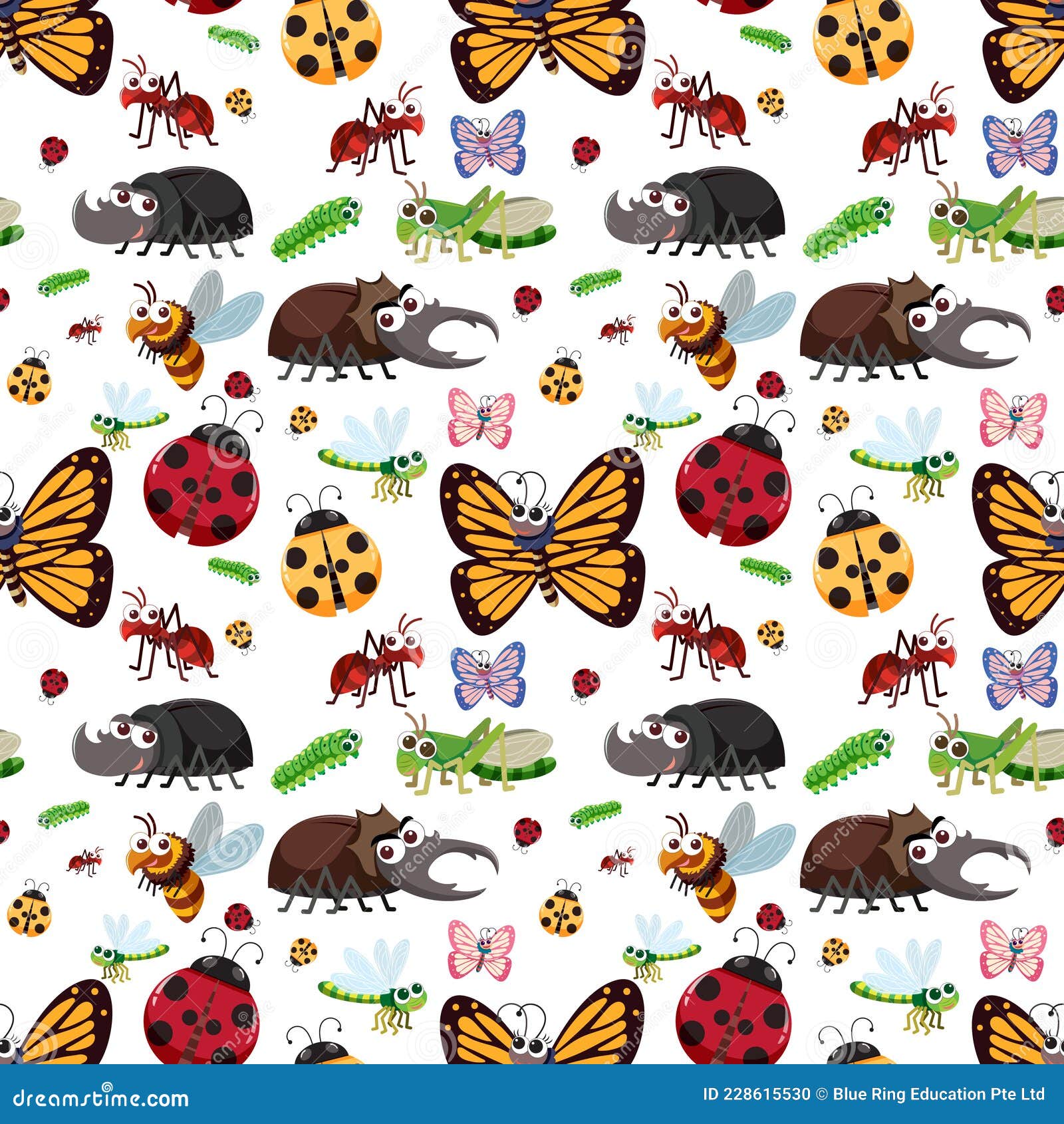 Seamless Pattern with Many Different Insects Character Stock Vector ...